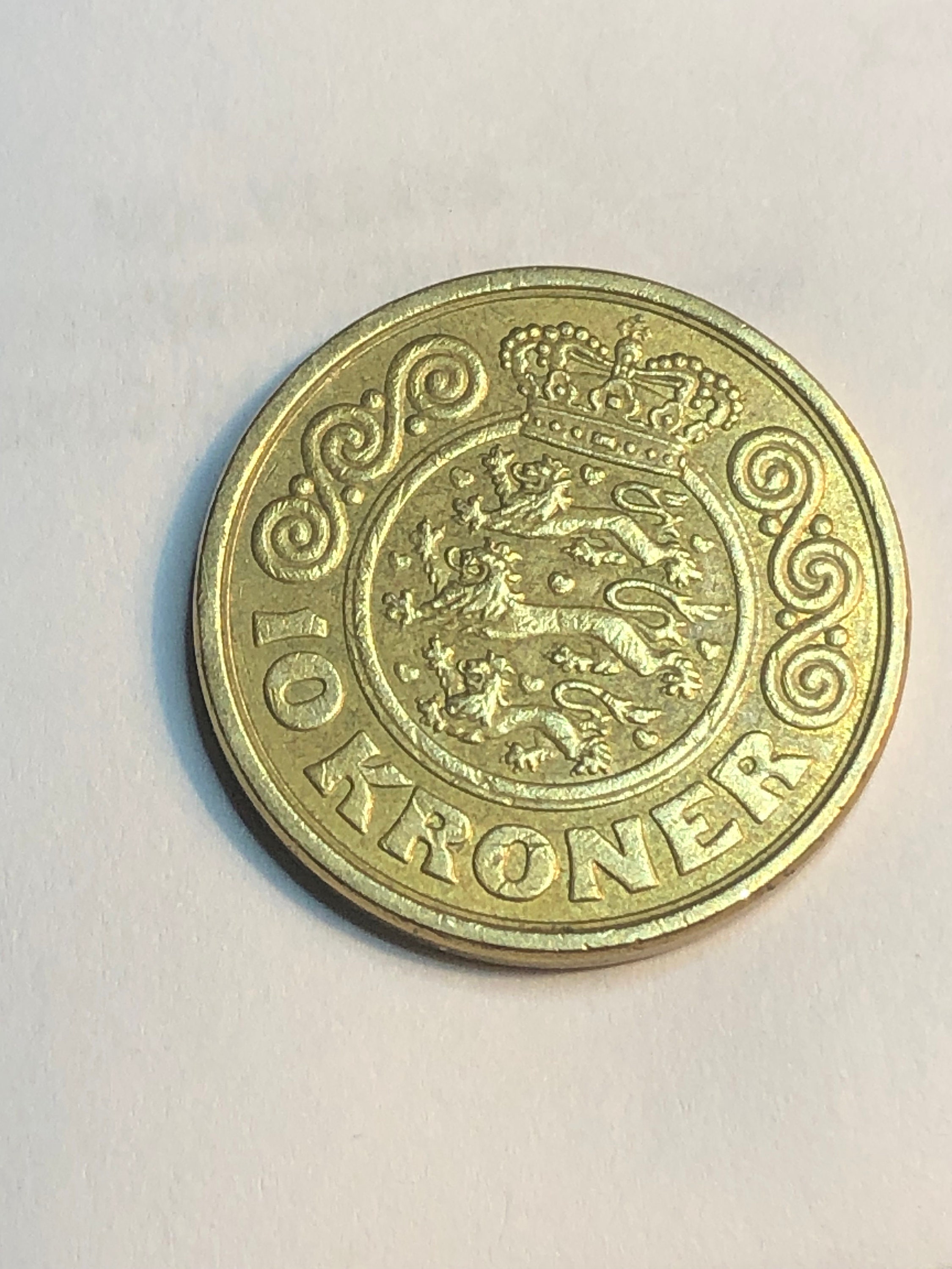 1989 Denmark 10 Kroner Coin Margrethe II 2nd Portrait 1st Year of Mint ...