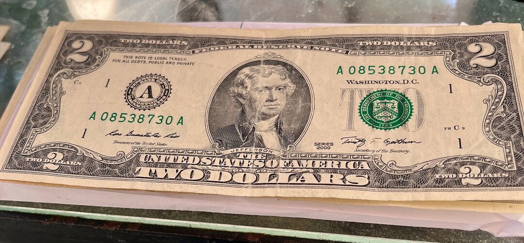 2009 A Series 2 Two-dollar Bill Circulated - Etsy