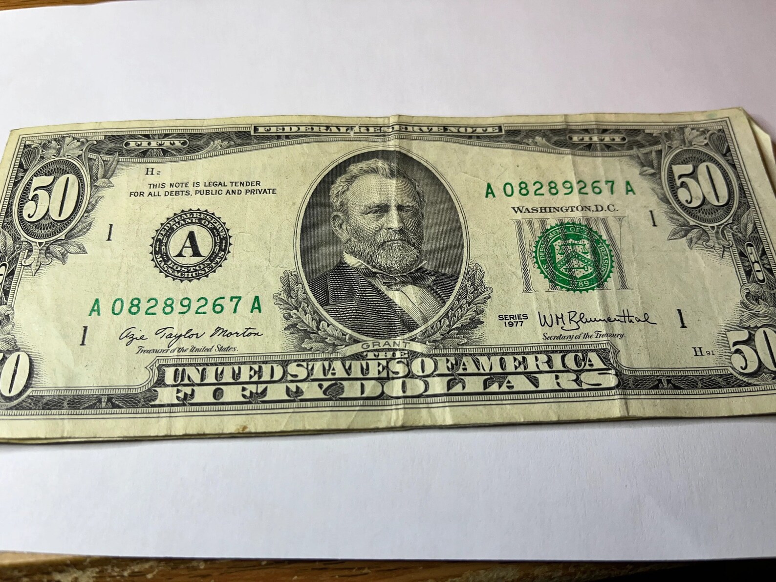 1977 A Fifty Dollar Bill Federal Reserve Miscut Note 08289267 A - Etsy