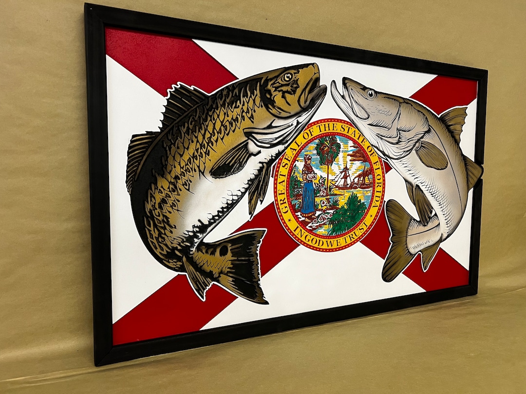Florida State Flag With Snook and Redfish. Custom CNC Engraved and Hand ...