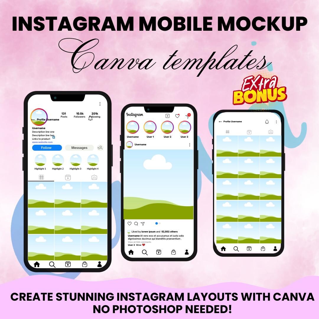 Editable Instagram Mockup Canva Templates | Influencer & Social Media ...