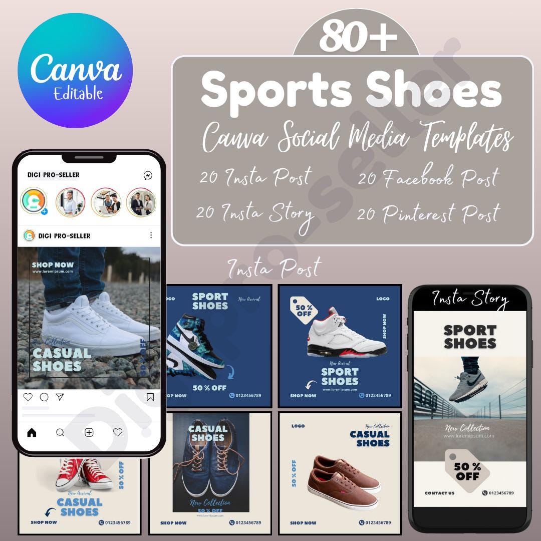 80 Shoe Canva Templates, Shoes Social Media Templates, Canva Templates ...
