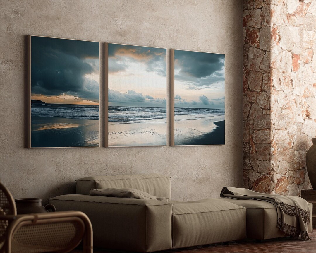 Ocean Sunset Triptych Wall Art, Coastal Digital Prints, Modern Beach ...