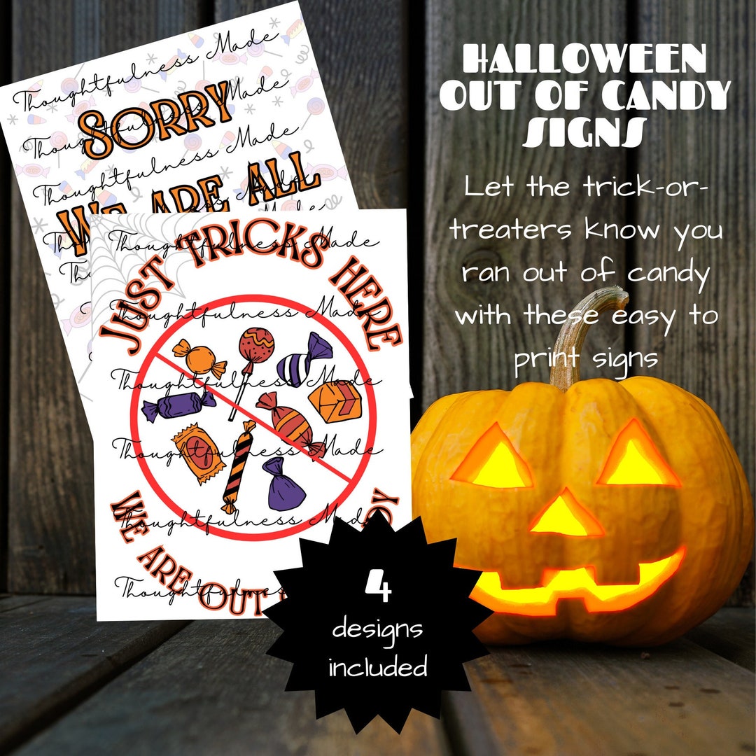 Halloween Out of Candy Signs Printable Set of 4 - Etsy