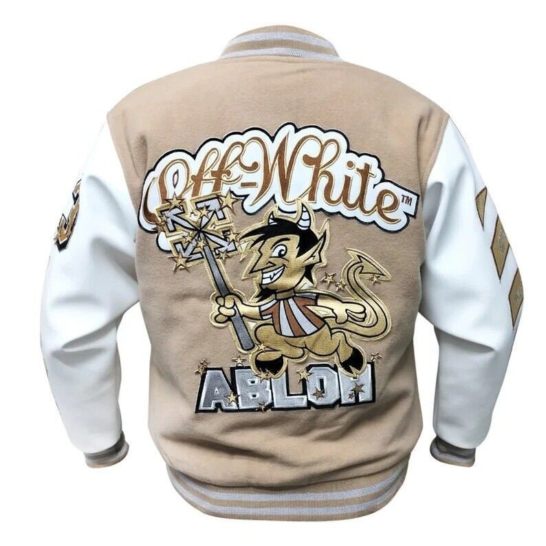 Men AC Milan off White Varsity Jacket Letterman Varsity Bomber Jacket ...