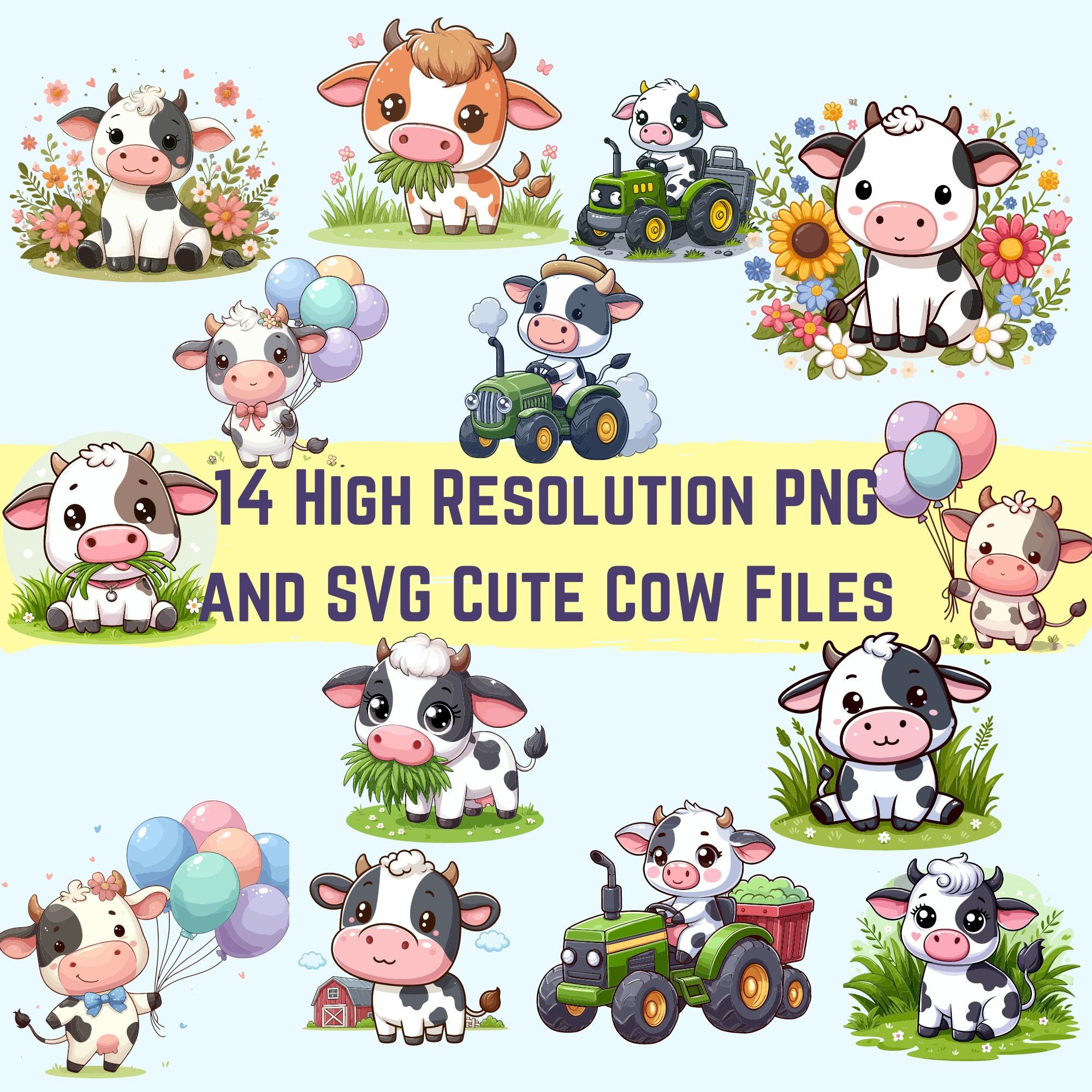 Cute Cow Farm SVG Set Adorable Cow Bundle Cow Family Png and Svg Bundle ...