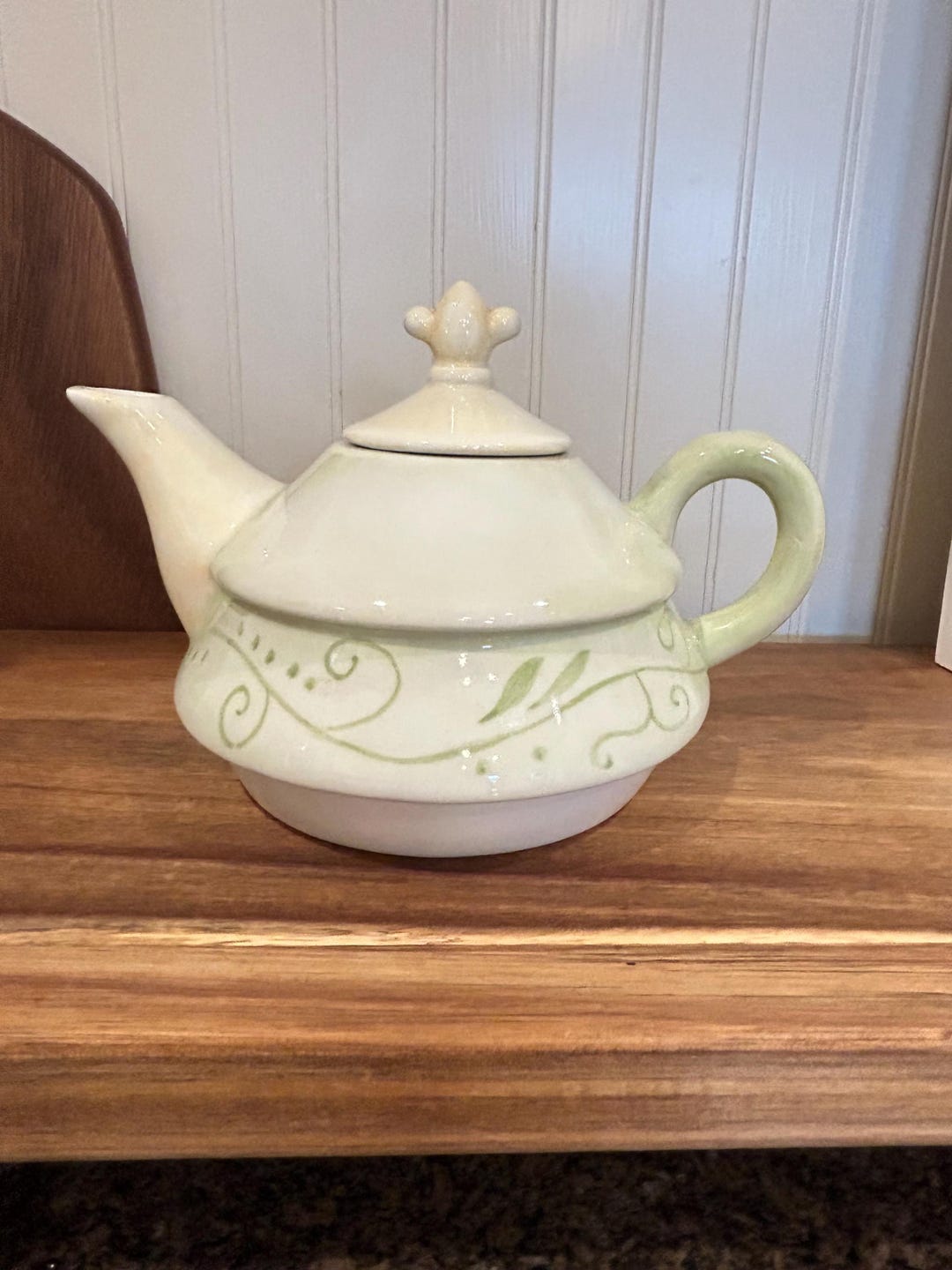 Tracy Porter Evelyn Hand Painted Ceramic Teapot Green Leaf Motif ...