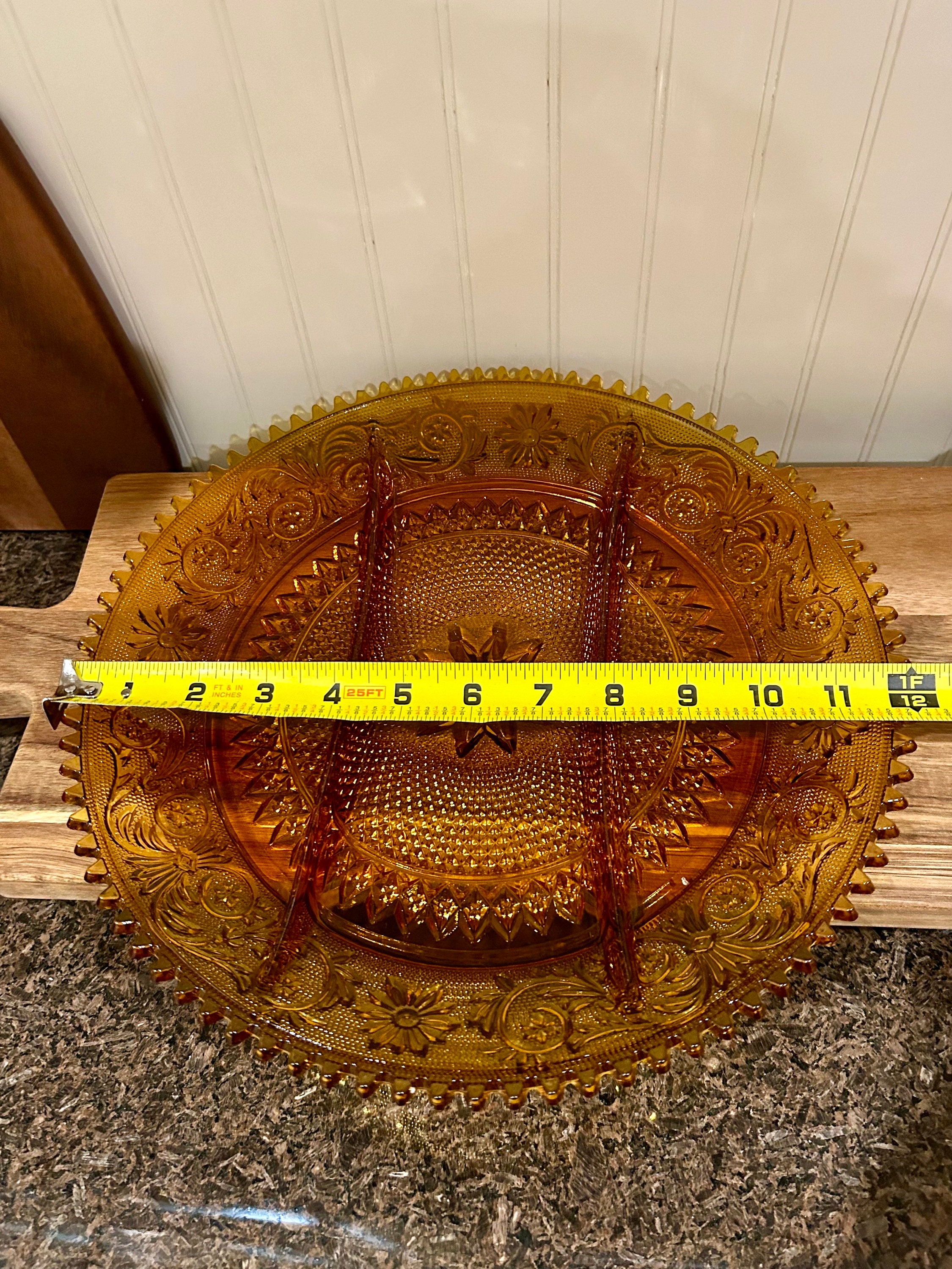 Vintage Indiana Amber Glass Divided Serving Tray/ Platter Sawtooth 12 ...