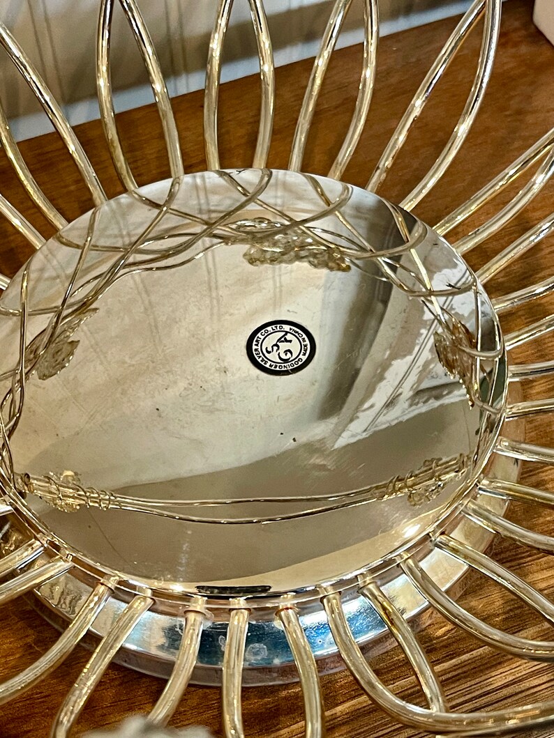 Vintage Godinger Silver Plate Wire Basket Set With Handle Grape Leaves ...