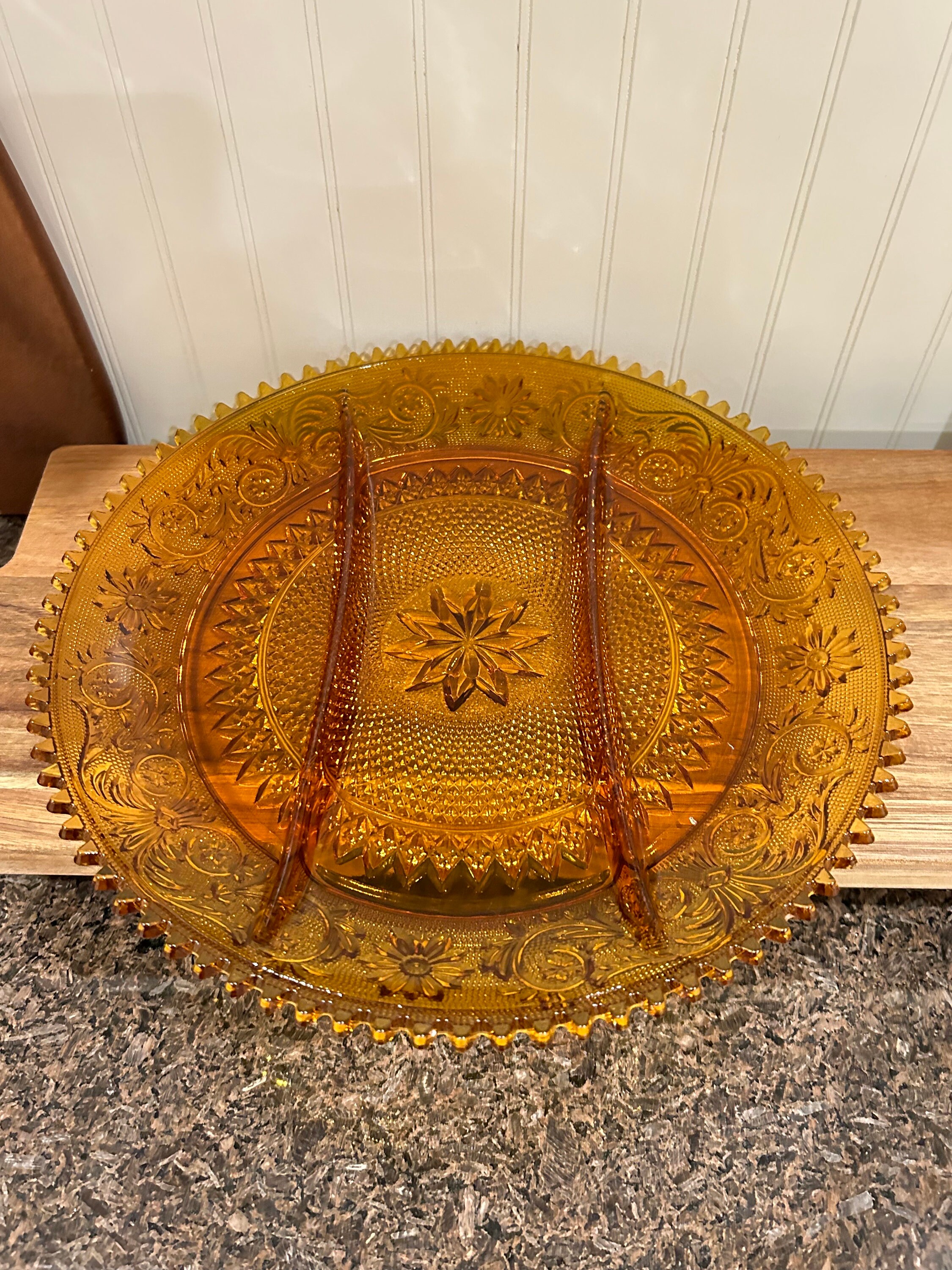 Vintage Indiana Amber Glass Divided Serving Tray/ Platter Sawtooth 12 ...
