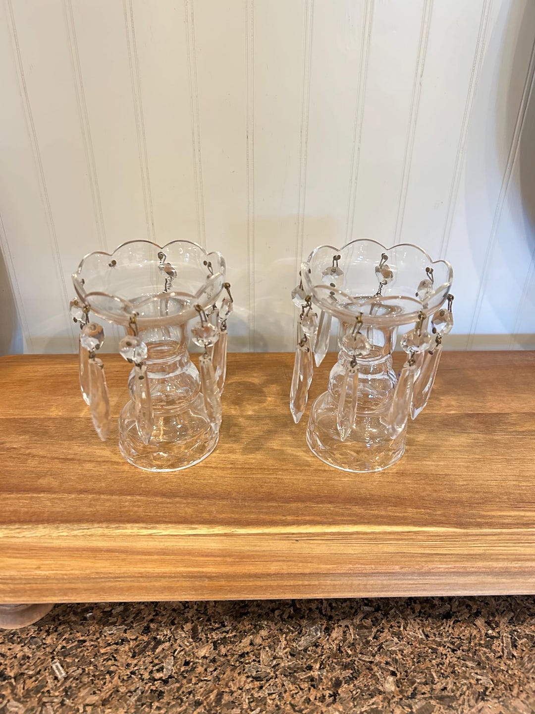 Pair of Glass Mantle Luster Candle Holders With 8 Dangle Prisms 4.5” - Etsy