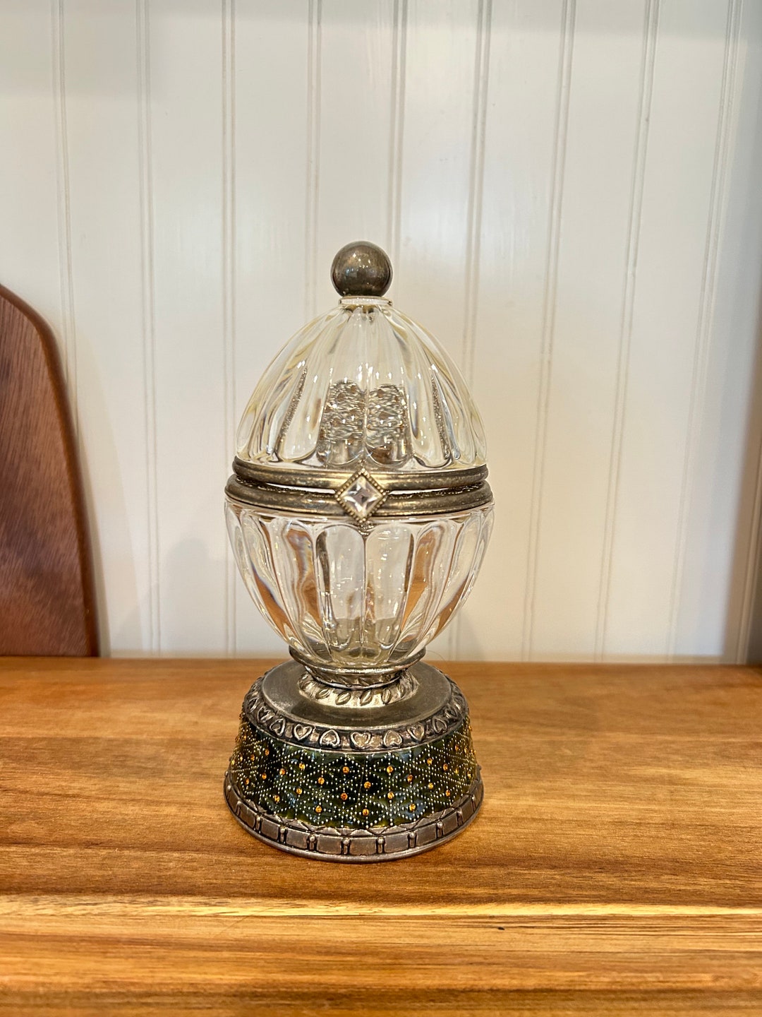 Vintage Heavy Glass Open Egg Music Box With Heart Wind up Unique - Etsy