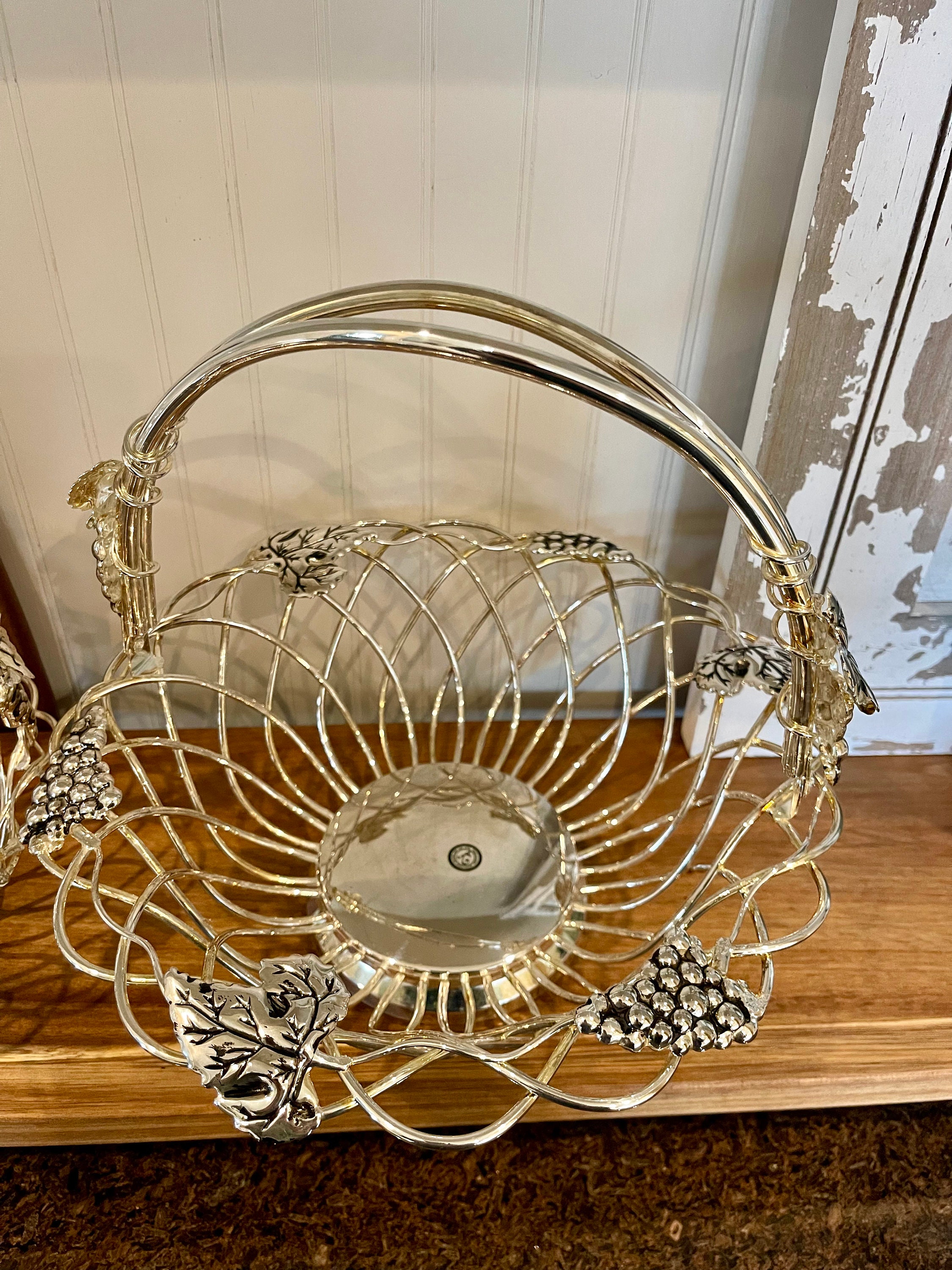 Vintage Godinger Silver Plate Wire Basket Set With Handle Grape Leaves ...