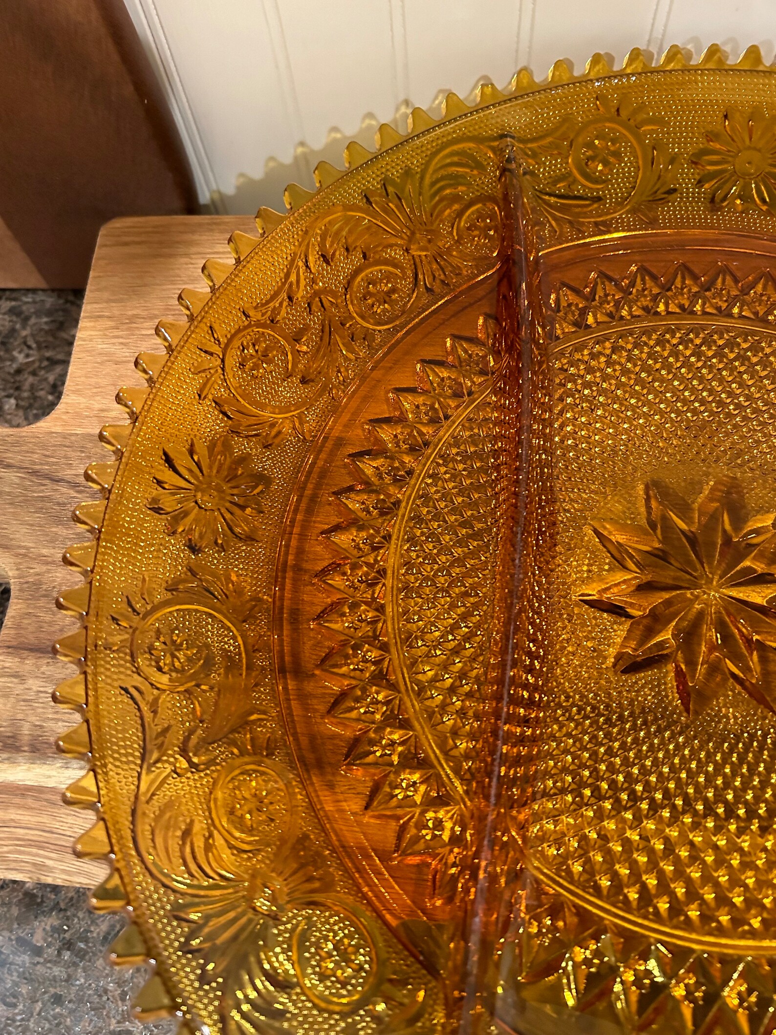 Vintage Indiana Amber Glass Divided Serving Tray/ Platter Sawtooth 12 ...