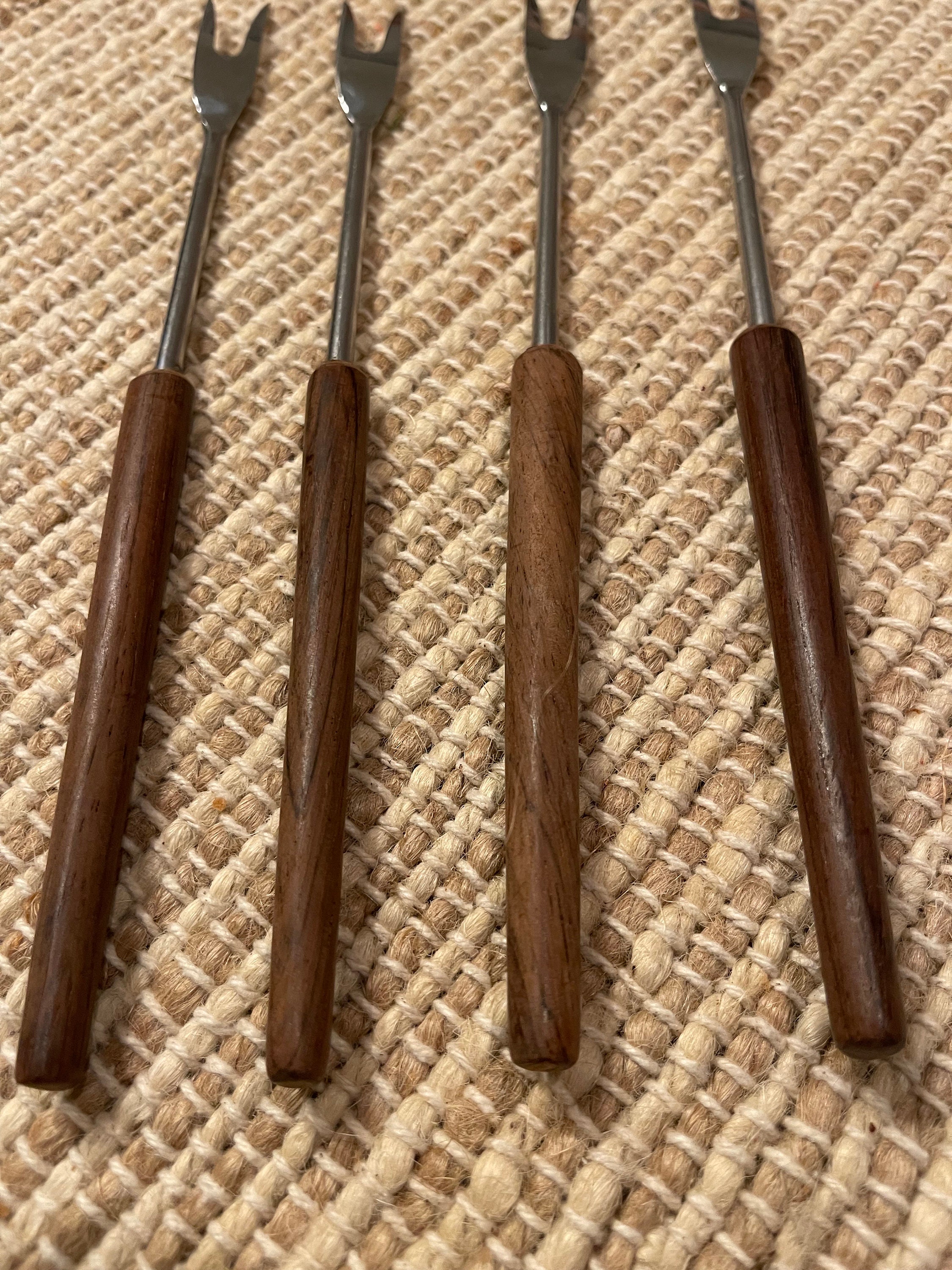4 Vintage Teak Wood Fondue Forks Inox France Perk Switzerland MCM - Etsy