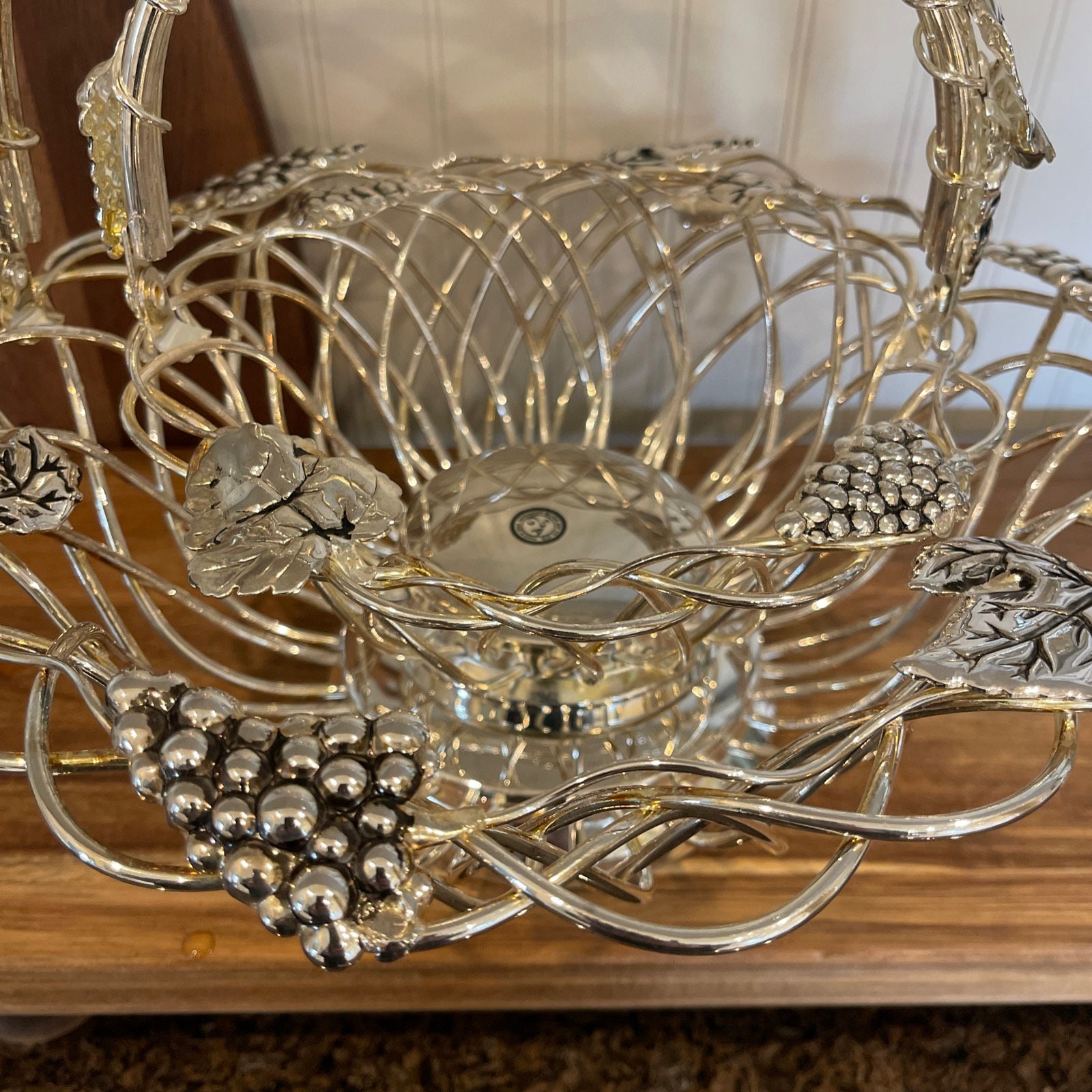 Vintage Godinger Silver Plate Wire Basket Set With Handle Grape Leaves ...