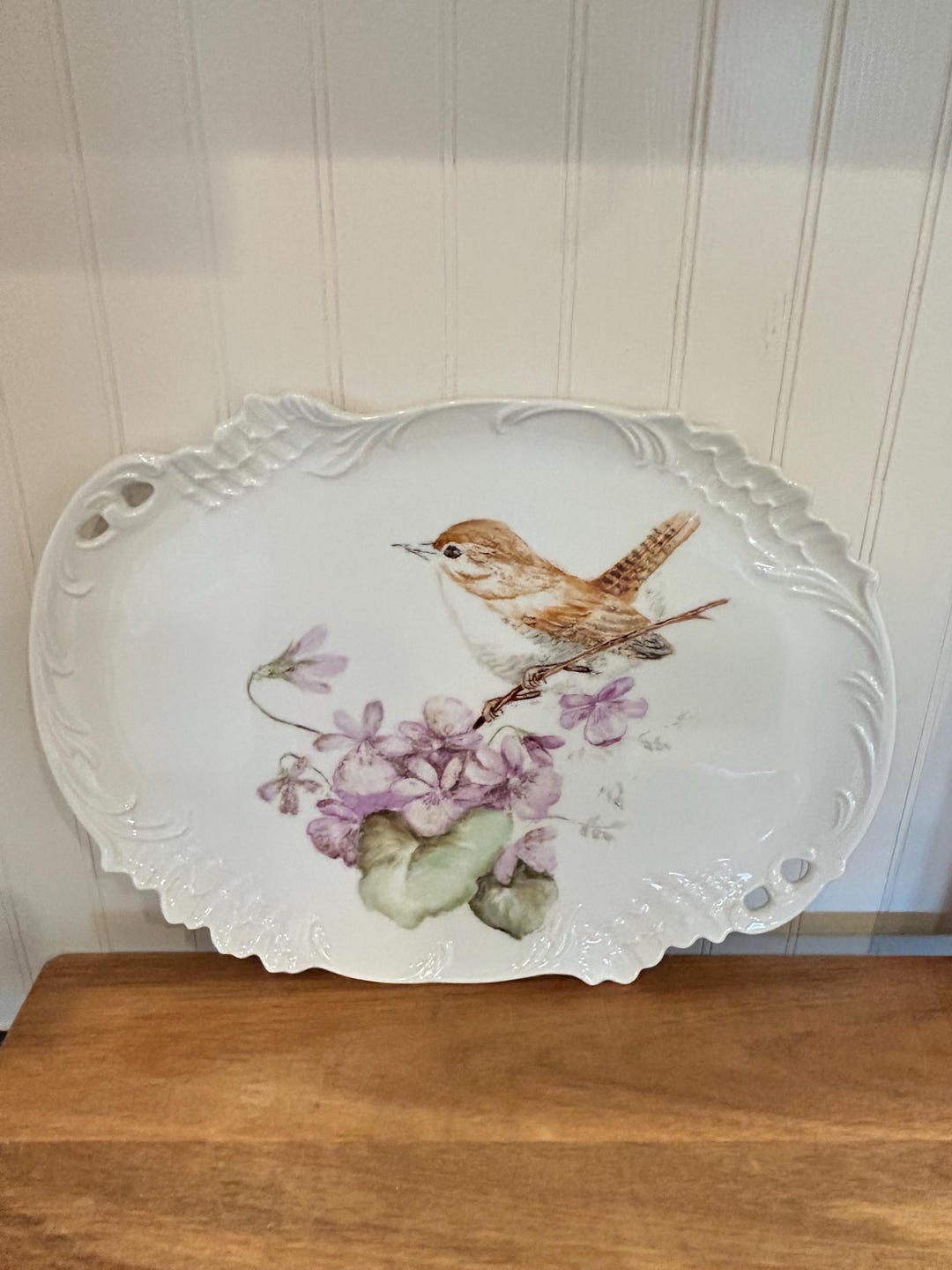 Vintage Porcelain Decorative Hand Painted Wren Platter 12x 9 Decorative ...