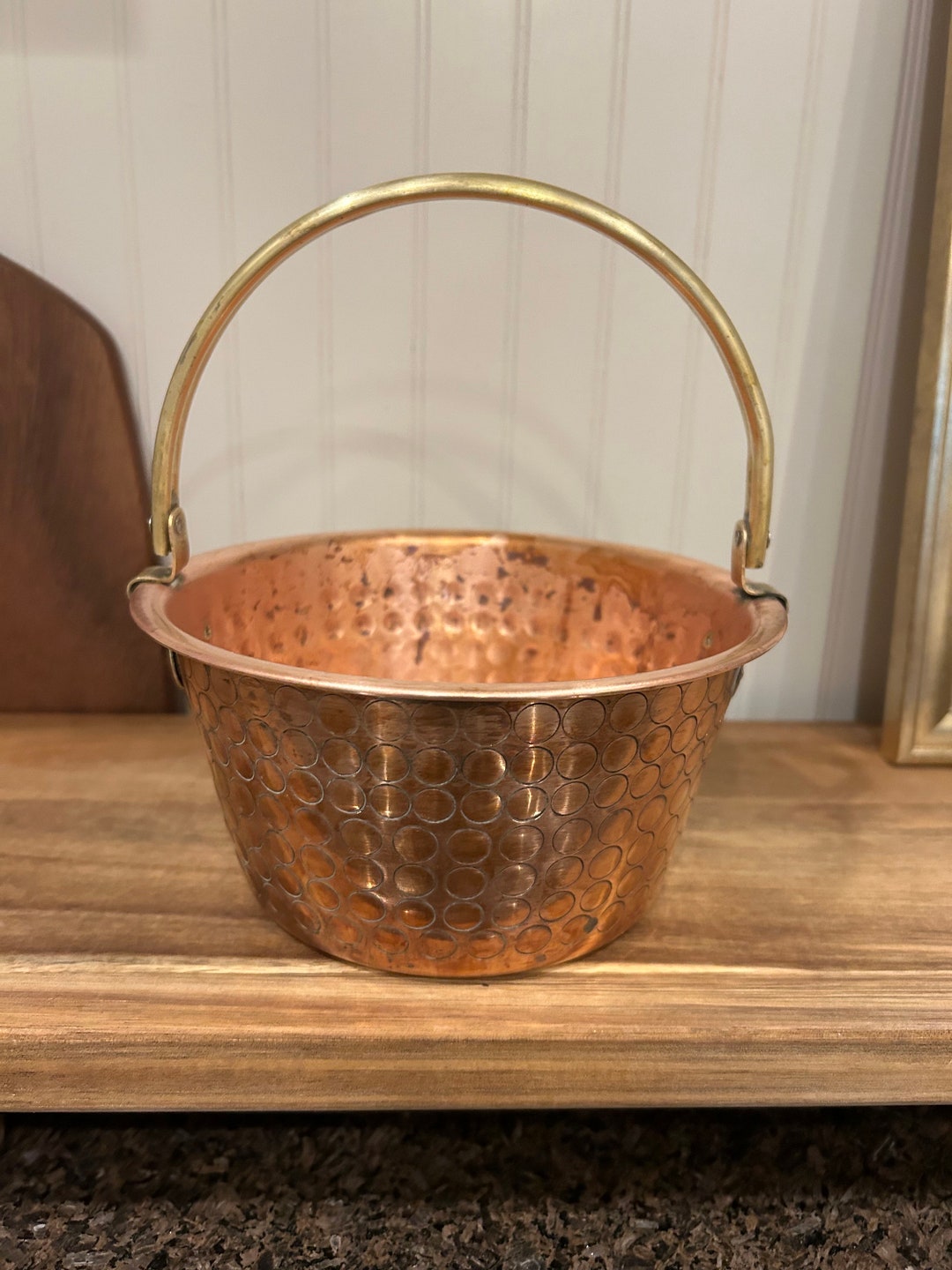 Vintage Solid Copper Pot With Brass Hinge Handle Quality Patina - Etsy