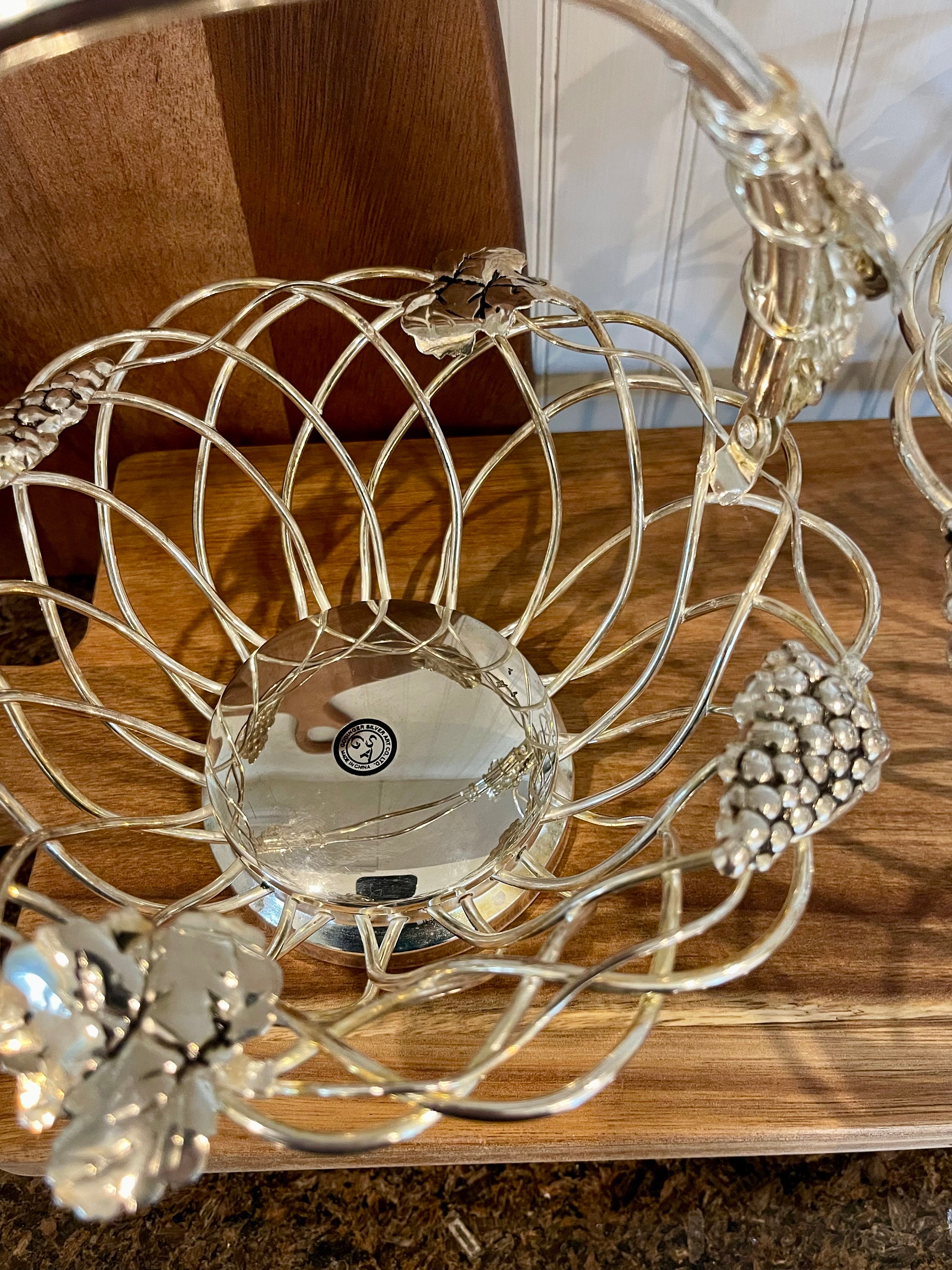 Vintage Godinger Silver Plate Wire Basket Set With Handle Grape Leaves ...