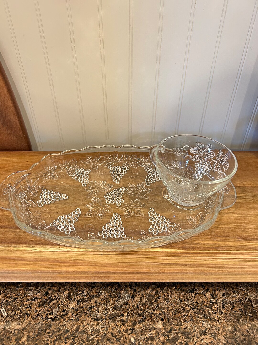 Vintage Anchor Hocking Grape Vine Clear Glass Snack Set - Etsy
