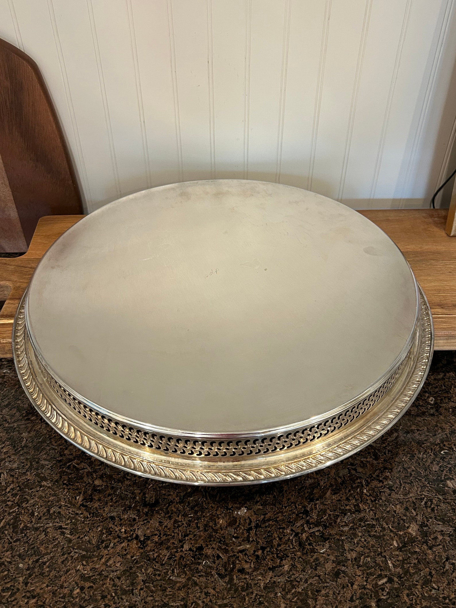 Vintage Silver Serving Tray Etched 15 Round Floral Pattern Braided Trim ...