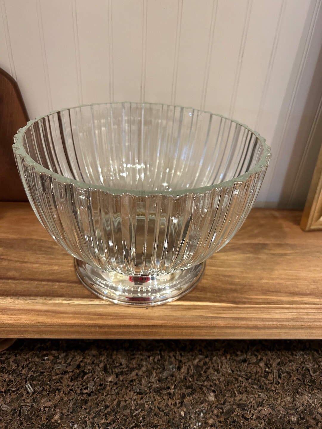 Godinger Crystal Silver Plate Base Glass Bowl Made in Italy 8” X 6” MCM ...