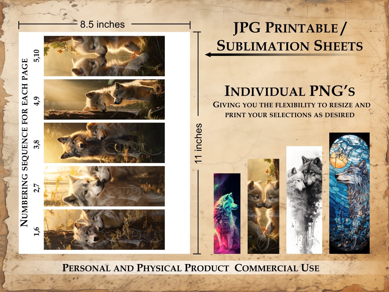 Wolf Lovers Printable Bookmark Bundle Set of 50, Wolves Sublimation ...