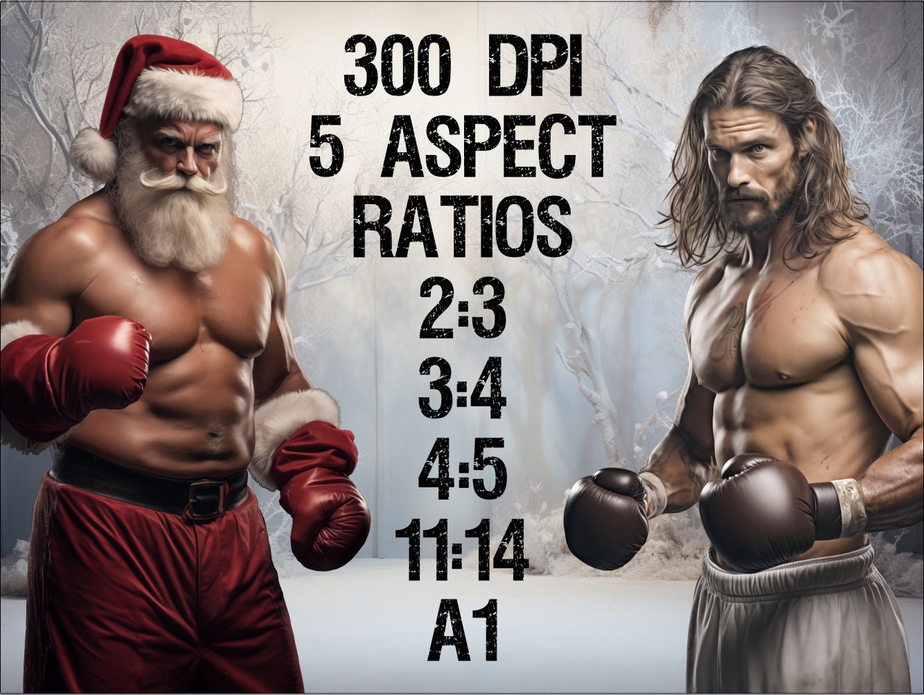 Jesus Christ V Santa Claus Boxing Poster PNG JPG Digital Instant ...