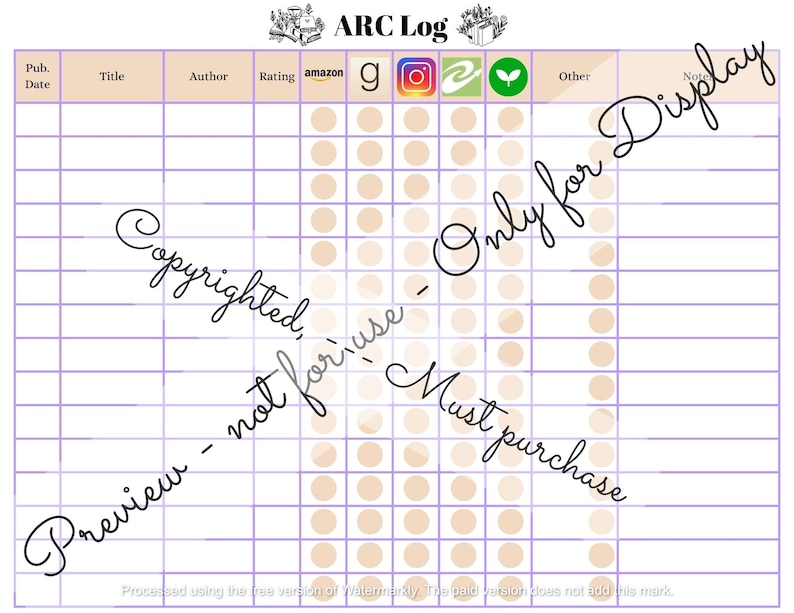 ARC Tracker - Book Reading and Review Log, Digital PDF and JPG Files ...
