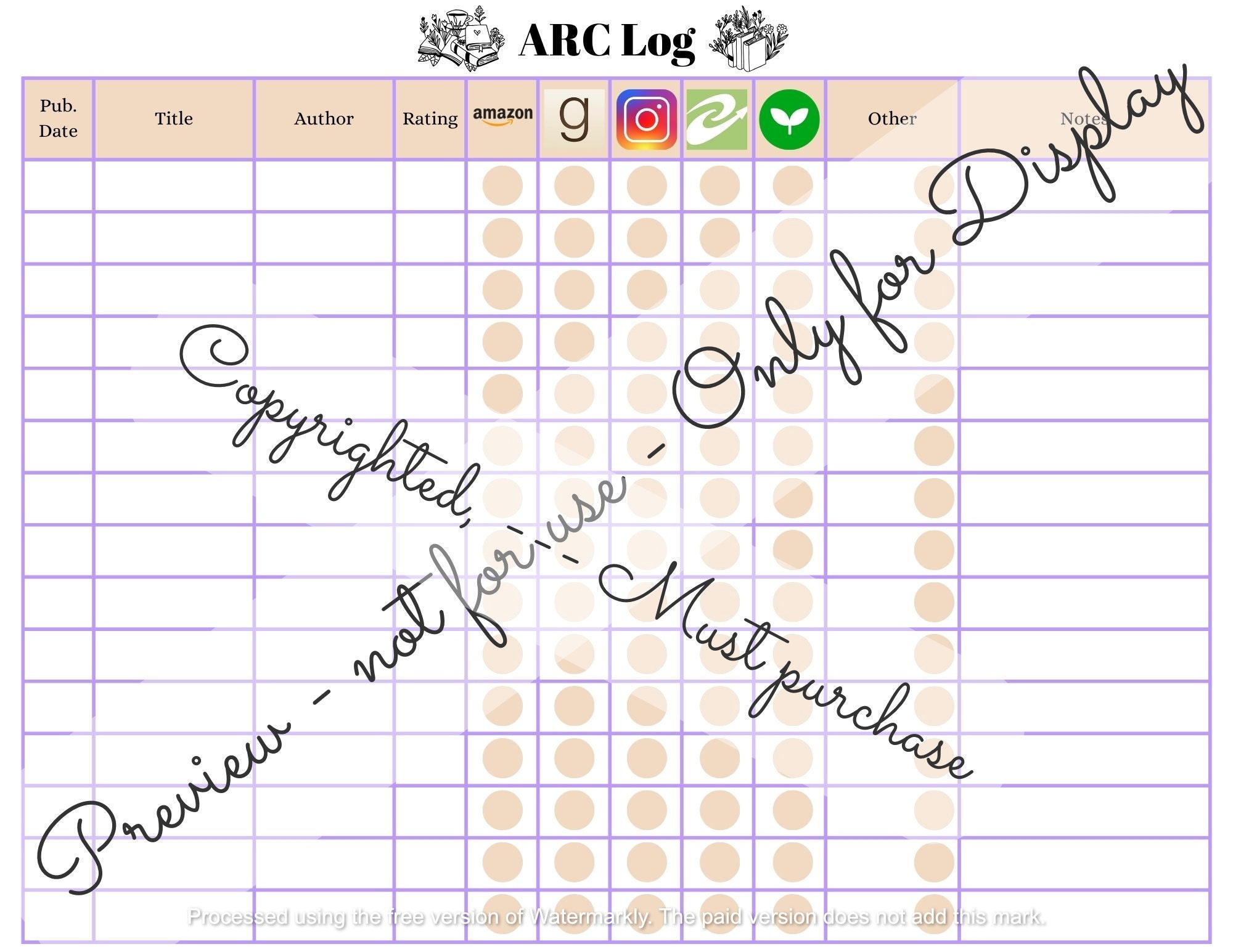 ARC Tracker - Book Reading and Review Log, Digital PDF and JPG Files ...