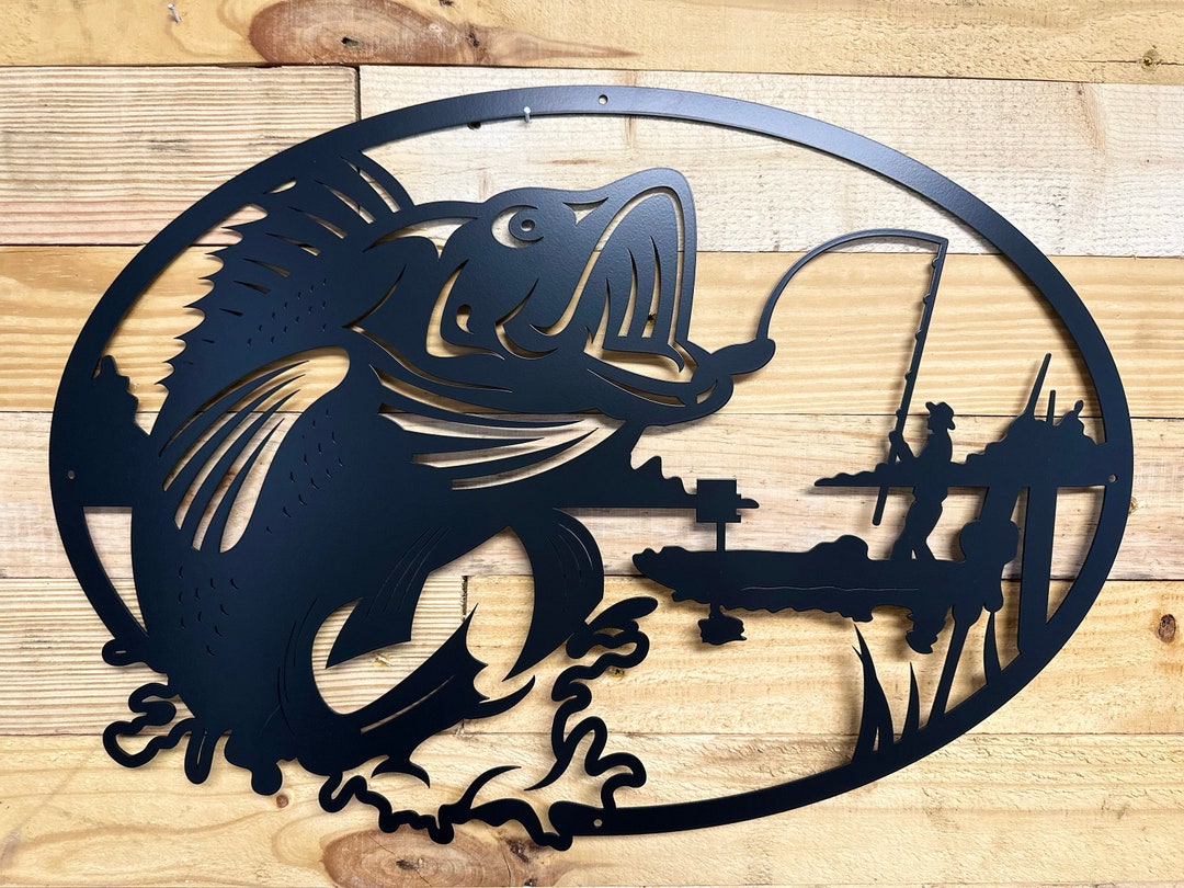 Fishing Metal Sign Decor 15 X 22 Powder Coated Steel Art Fishing Wall ...