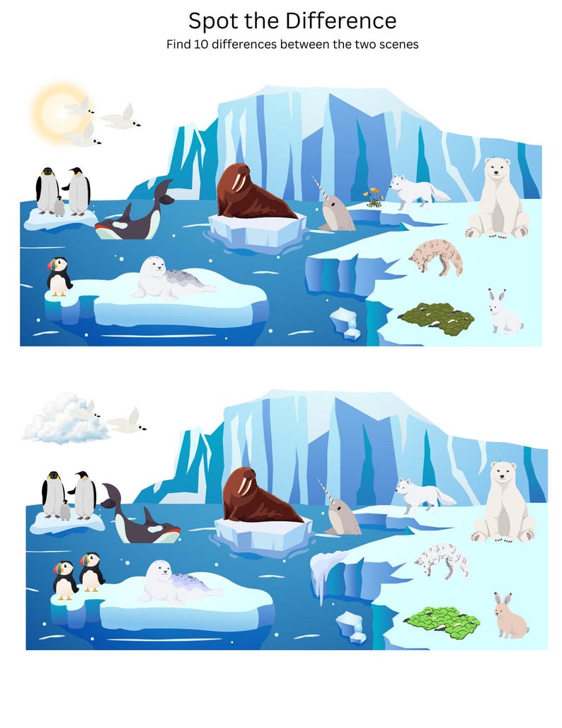 Spot the Difference- Kid's Activity Sheet - Arctic Animals, Find the ...