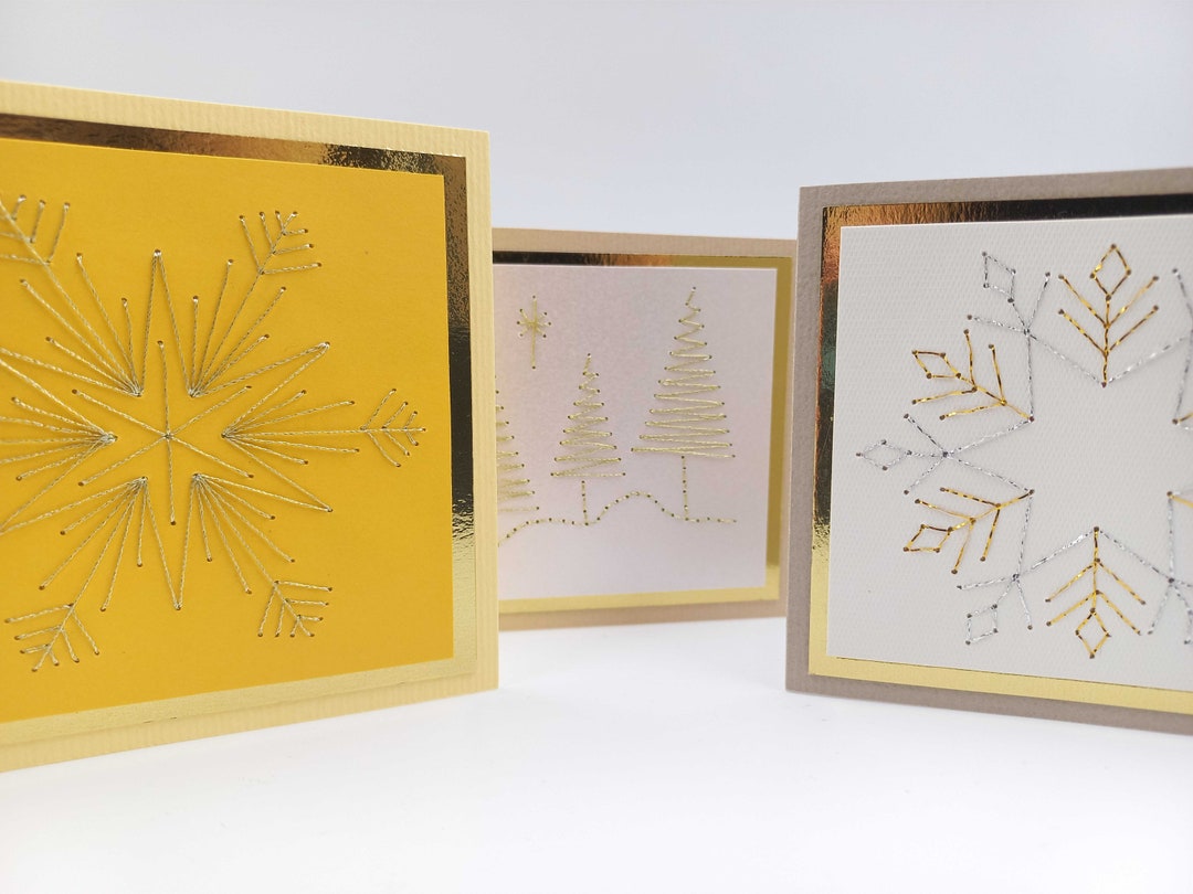 Christmas Card Set, Embroidered Paper, Shiny Threads, Exclusive Paper ...