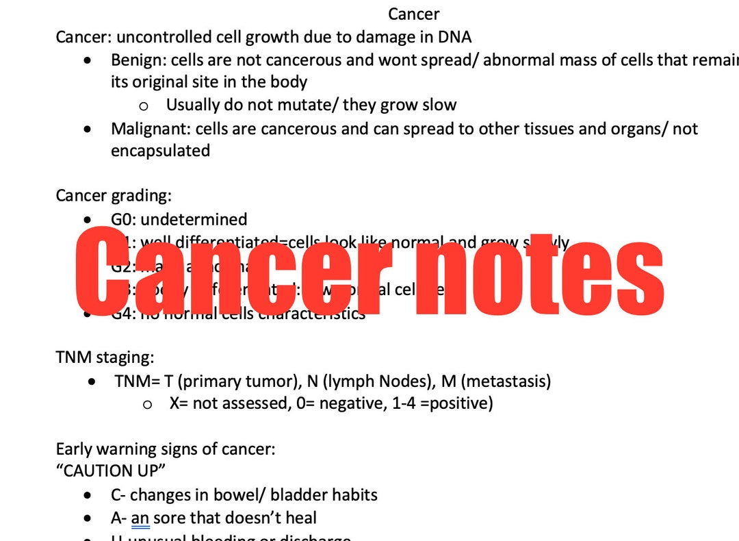 Nursing Student Cancer Notes - Etsy