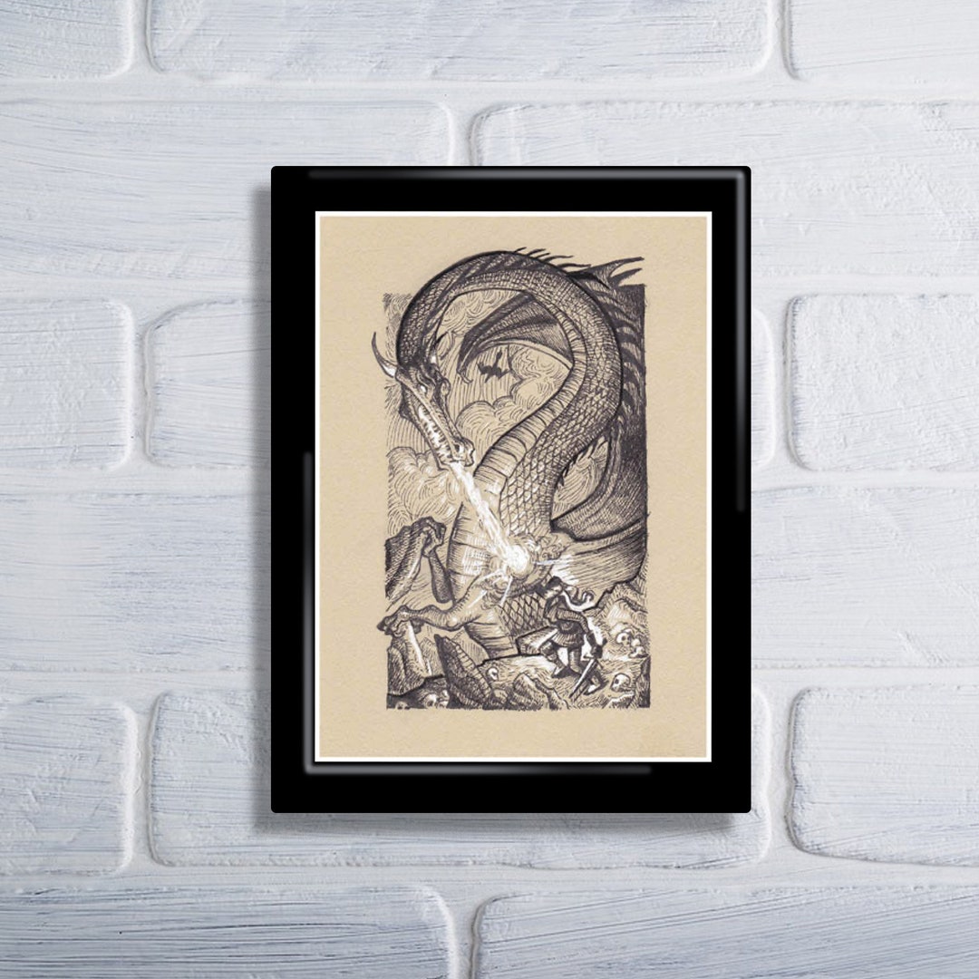 Dragon and Knight Fantasy Illustration Pen and Ink Art - Etsy