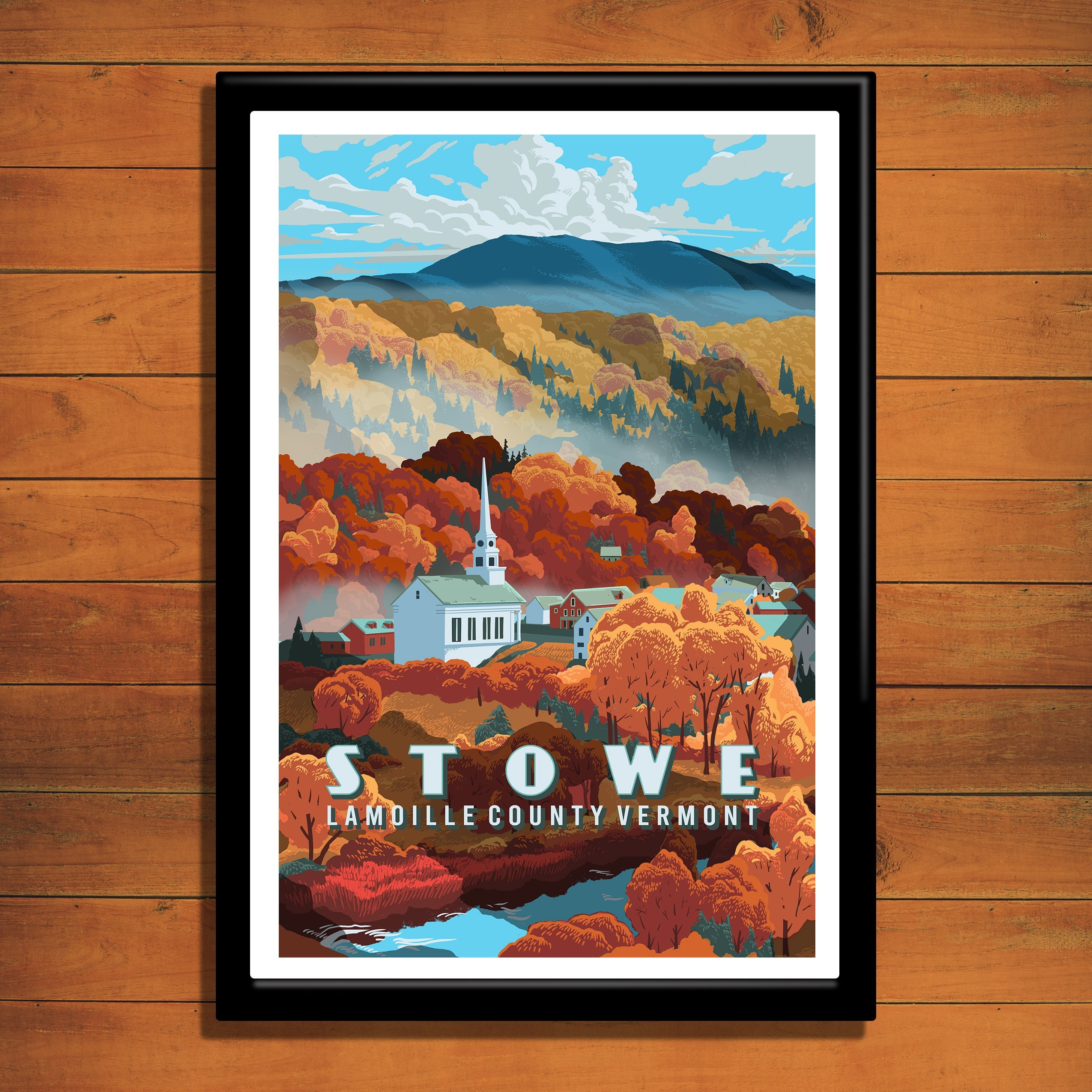 Stowe Vermont Retro Travel Poster, Stowe Travel Print, Stowe VT Wall ...