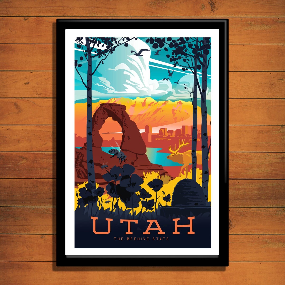 Utah Retro Travel Poster, Utah Travel Print, Utah Wall Art, Utah Retro ...