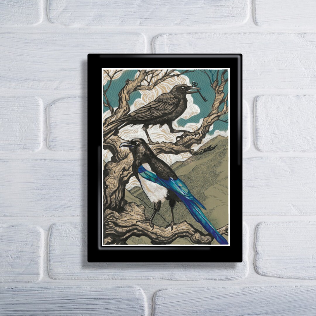 Corvid Couple, Bird Illustration, Pen and Ink Art, Crow Art, Magpie Art ...