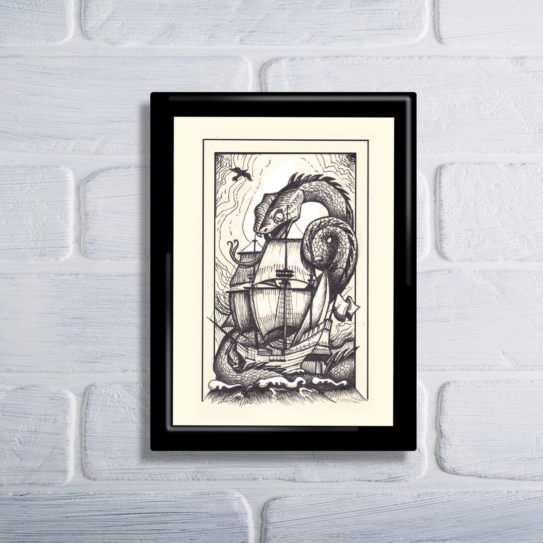 Sea Serpent, Sea Monster Art, Sailing Ship Art, Sailing Ship Print ...