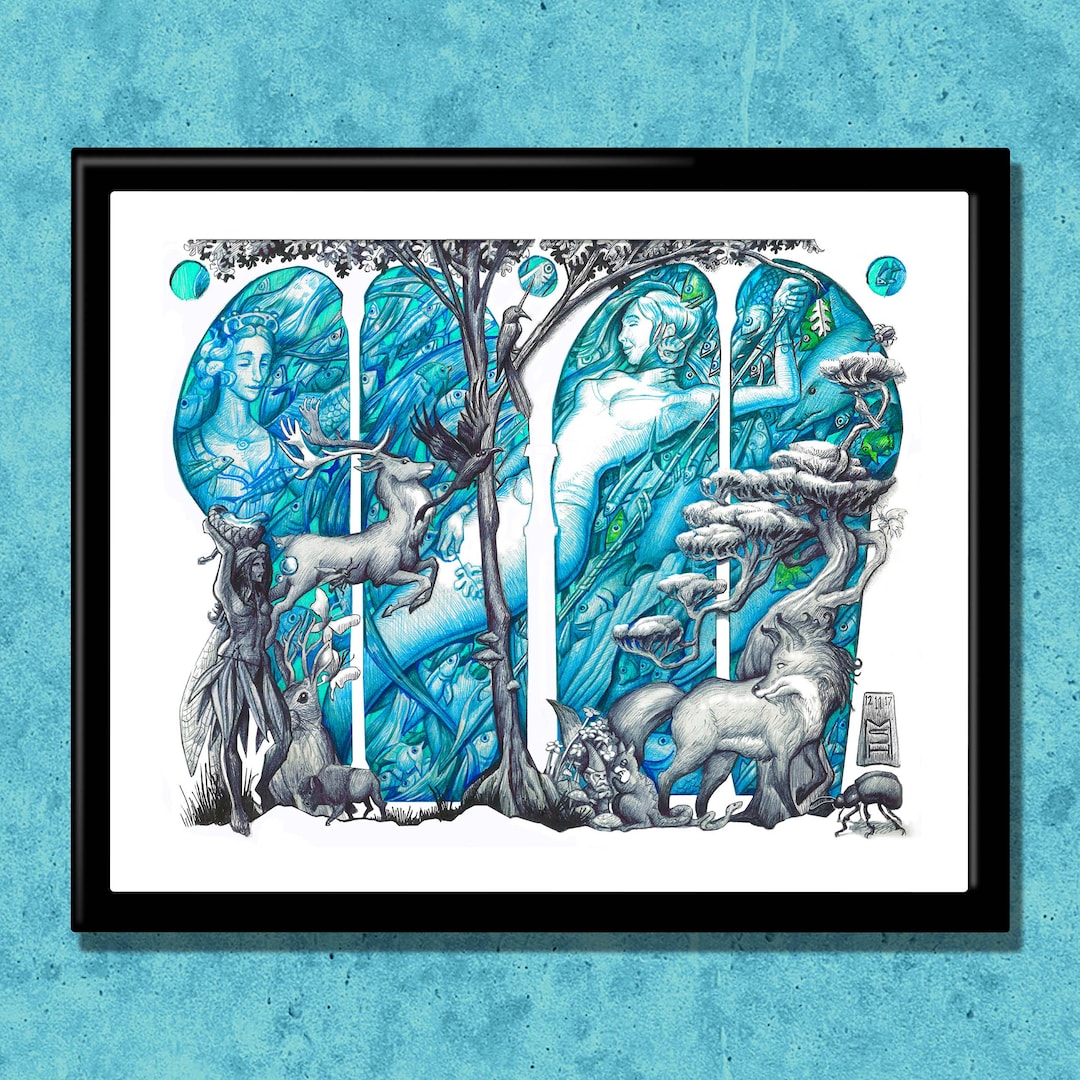 Mermaid's Terrarium Art Print, Mermaid Art, Sea Mermaid Print, Sea ...
