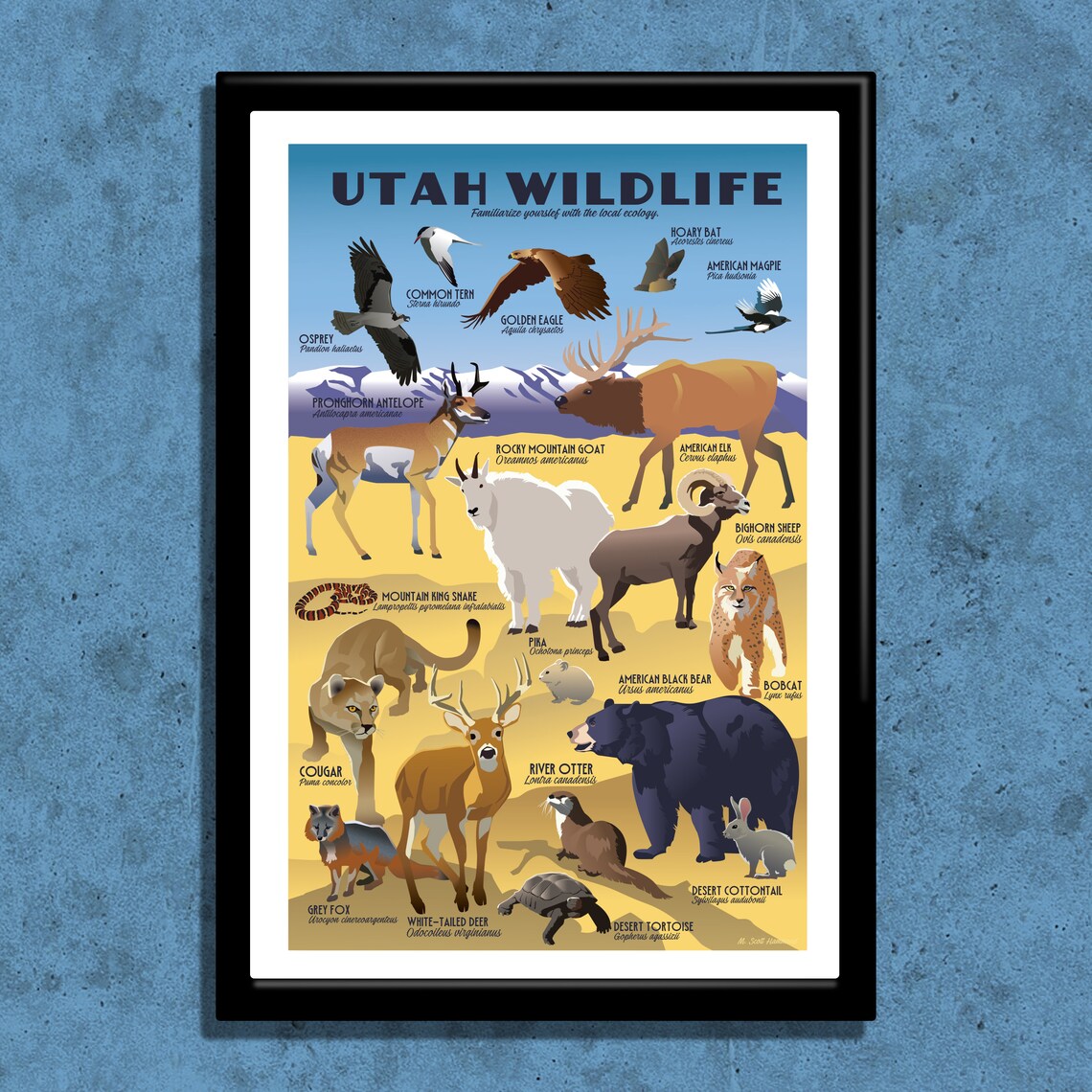 Utah Wildlife Retro Poster, Western Animal Print, Utah Animal Print ...