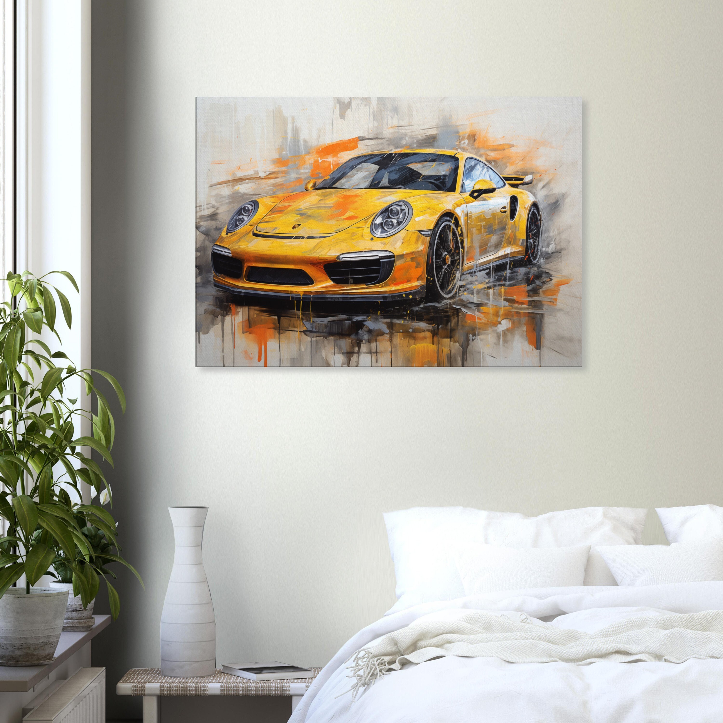 Porsche 911 Turbo S Yellow, Canvas Pop Art, Mural Colorful Porsche ...