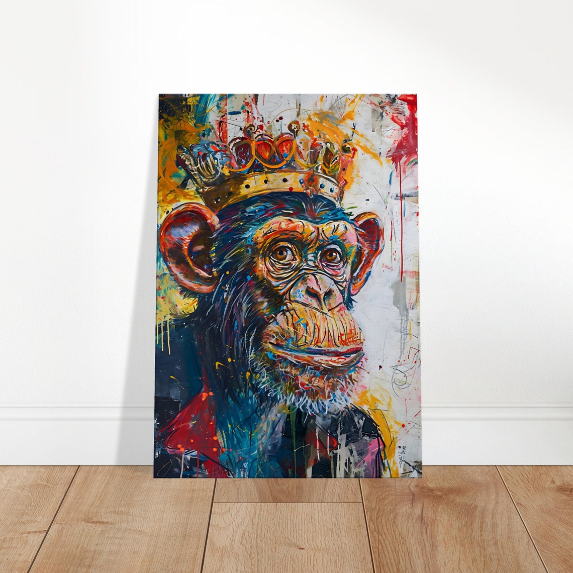 Colorful Monkey With Crown Printed on Canvas, Home Wall Art Decor ...