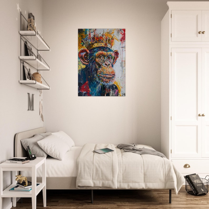 Colorful Monkey With Crown Printed on Canvas, Home Wall Art Decor ...