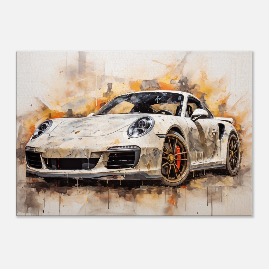 Porsche 911 Turbo S White, Canvas Pop Art, Wall Picture Colorful ...