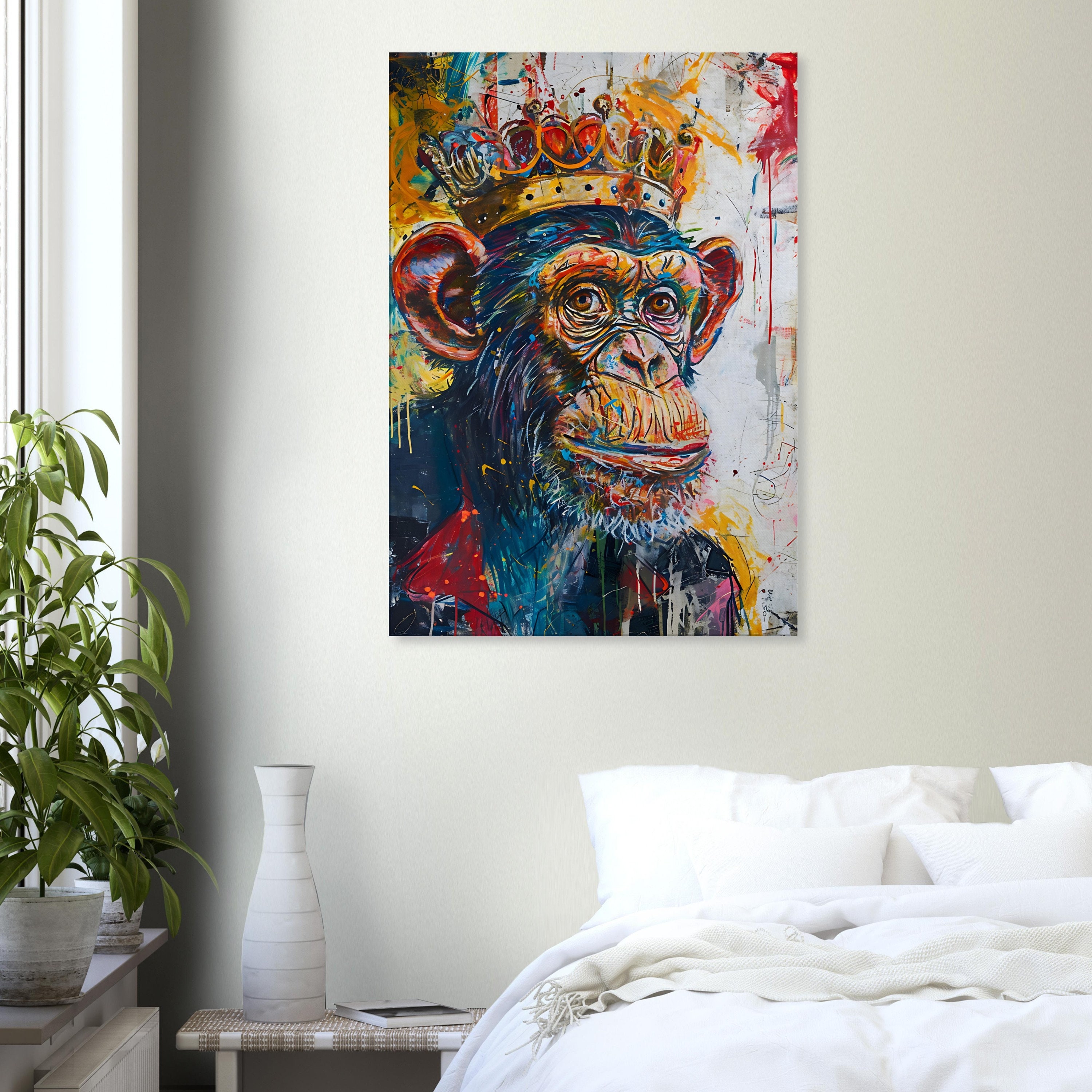 Colorful Monkey With Crown Printed on Canvas, Home Wall Art Decor ...