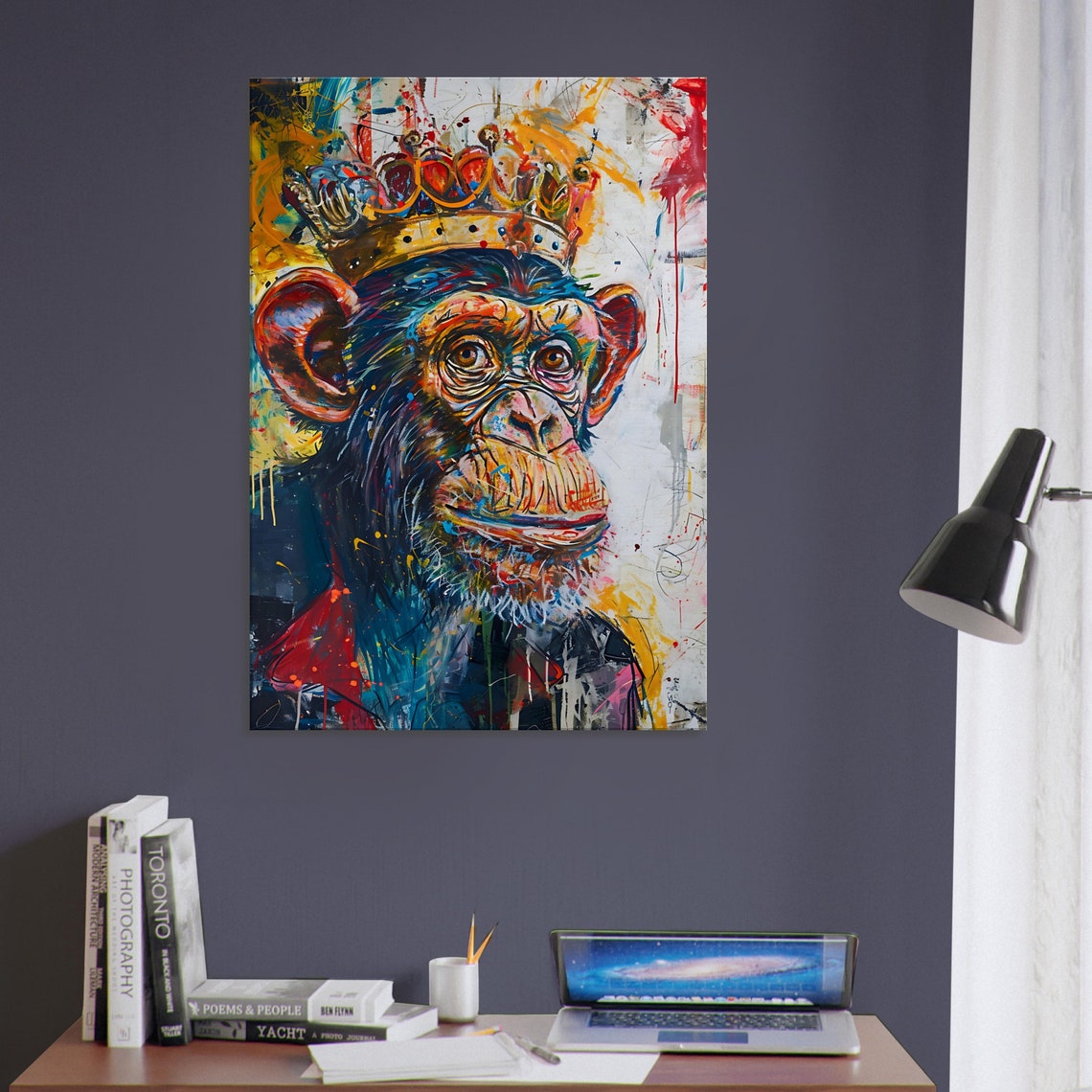 Colorful Monkey With Crown Printed on Canvas, Home Wall Art Decor ...
