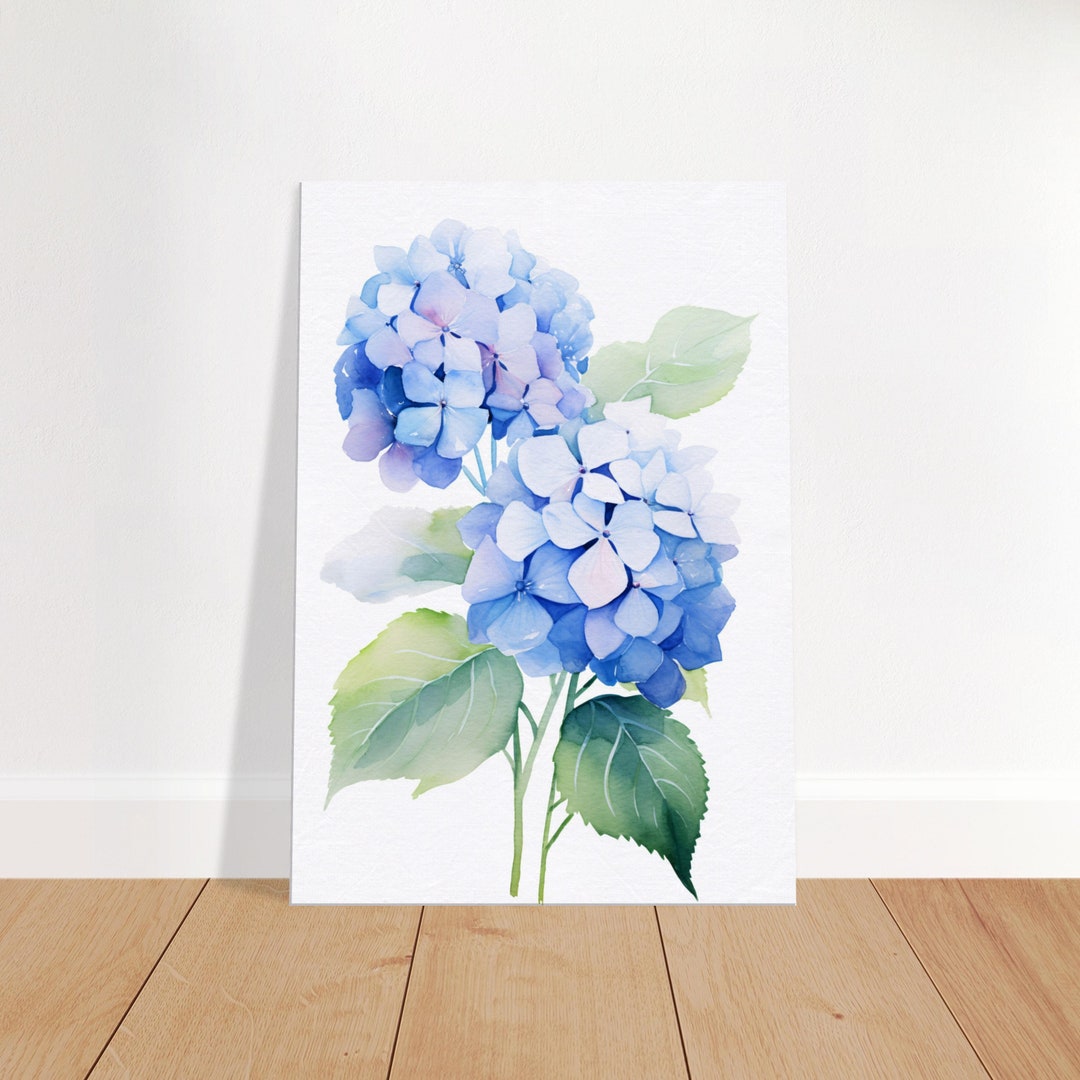 Watercolor Light Blue Hydrangea for Modern Homes Minimalist - Etsy