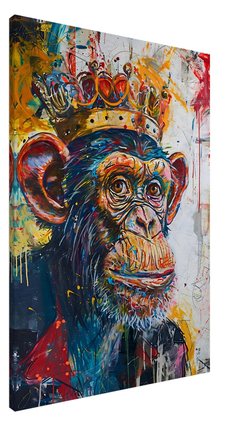 Colorful Monkey With Crown Printed on Canvas, Home Wall Art Decor ...