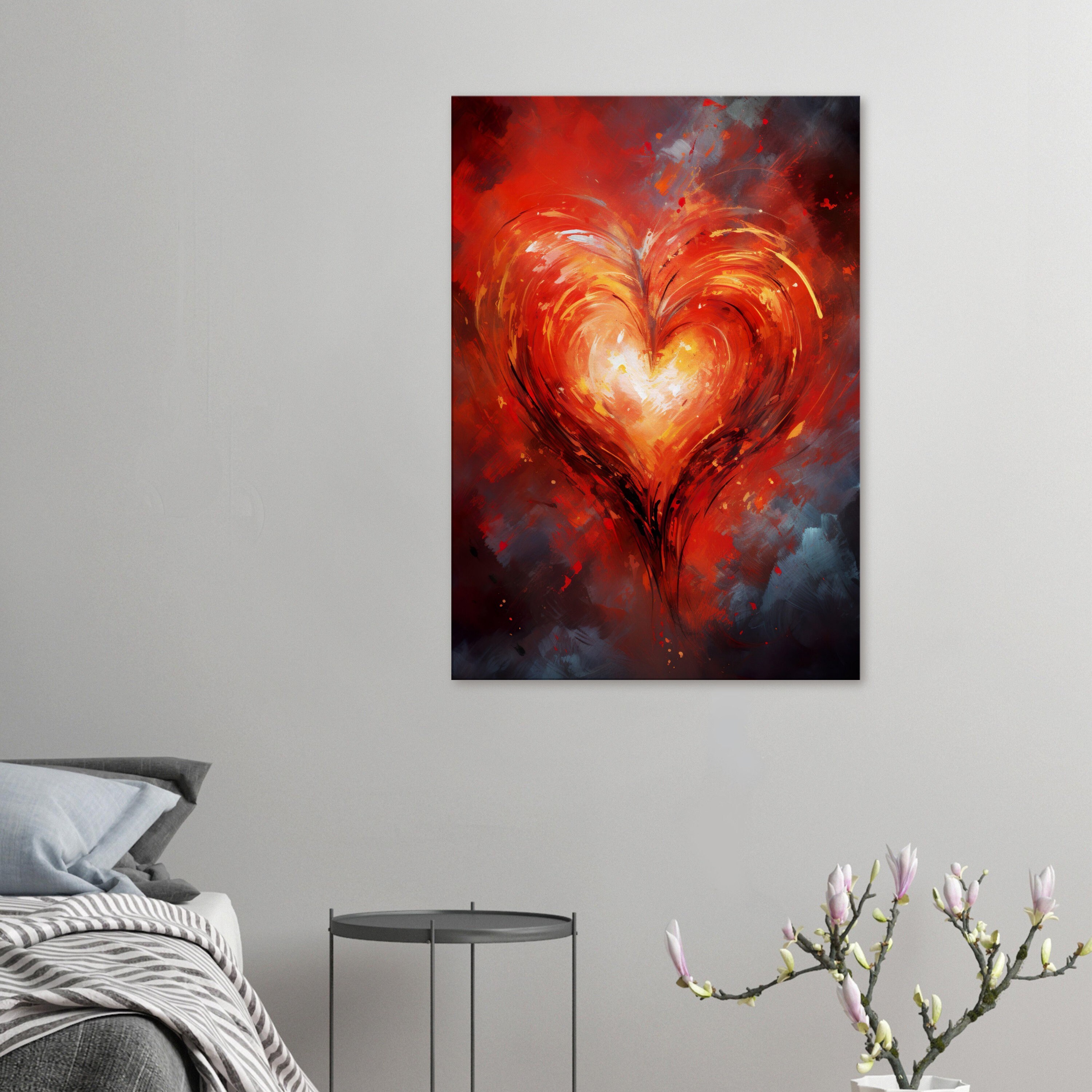 Red Heart Canvas Art Print, Wall Decoration Love, Impasto Wall Art ...